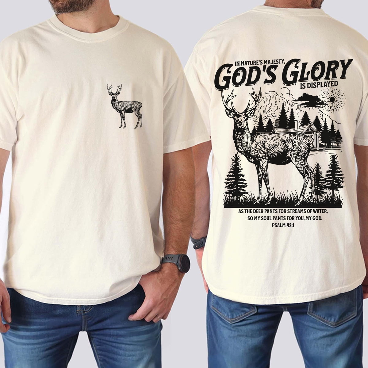Men’s Christian Deer Hunting Double-Sided T-Shirt – Bible Verse Jesus ...