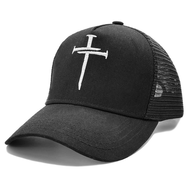 Men's Christian Jesus Cross Hat, Adjustable Embroidered Trucker Cap ...