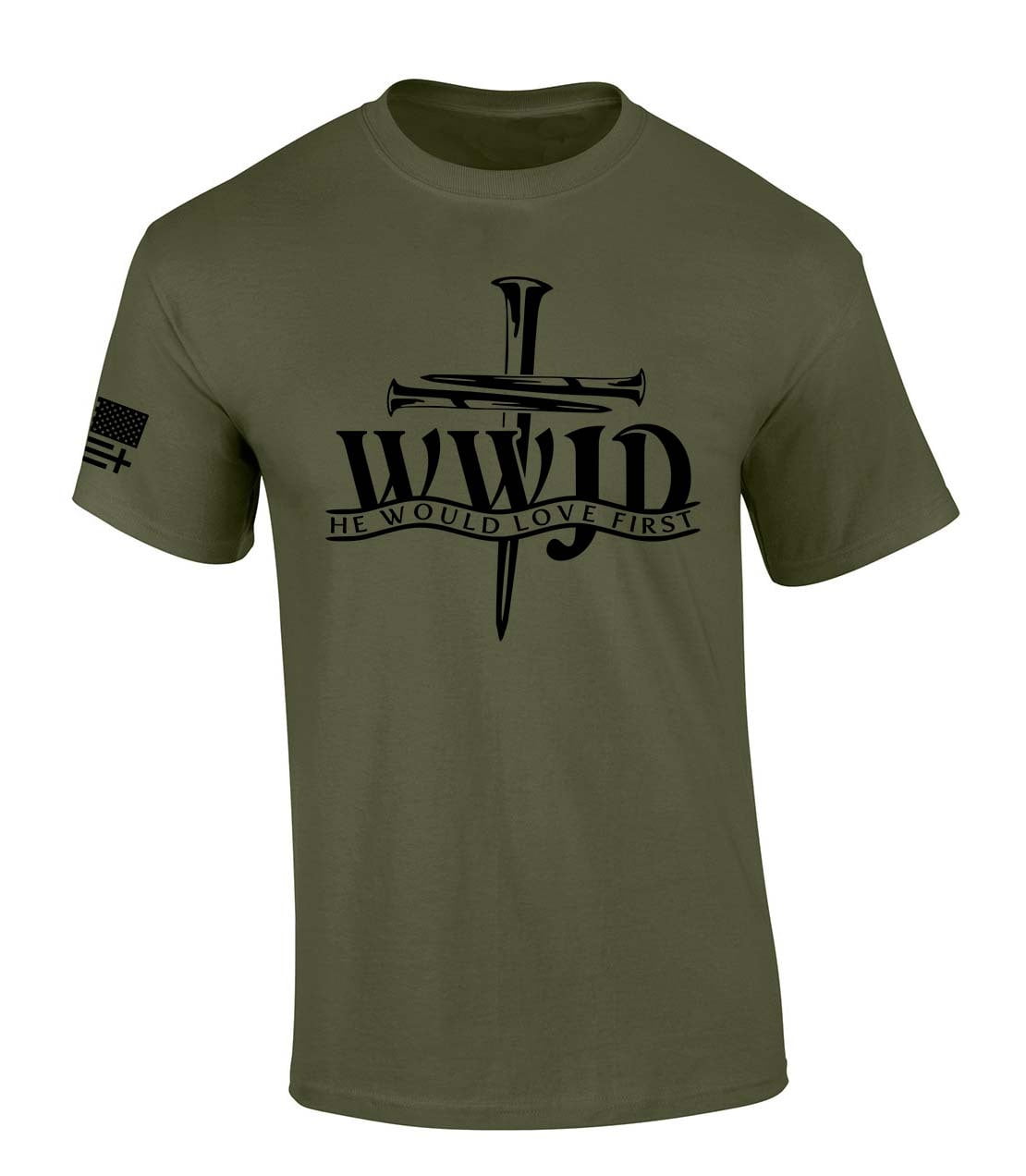 Men's Christian T-shirt WWJD Nail Cross He Would Love Short Sleeve T ...
