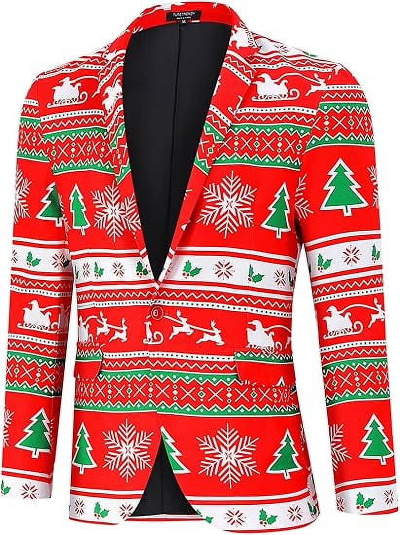 Men's Christmas Blazer Jacket Xmas Funny Ugly Casual One Button Holiday ...