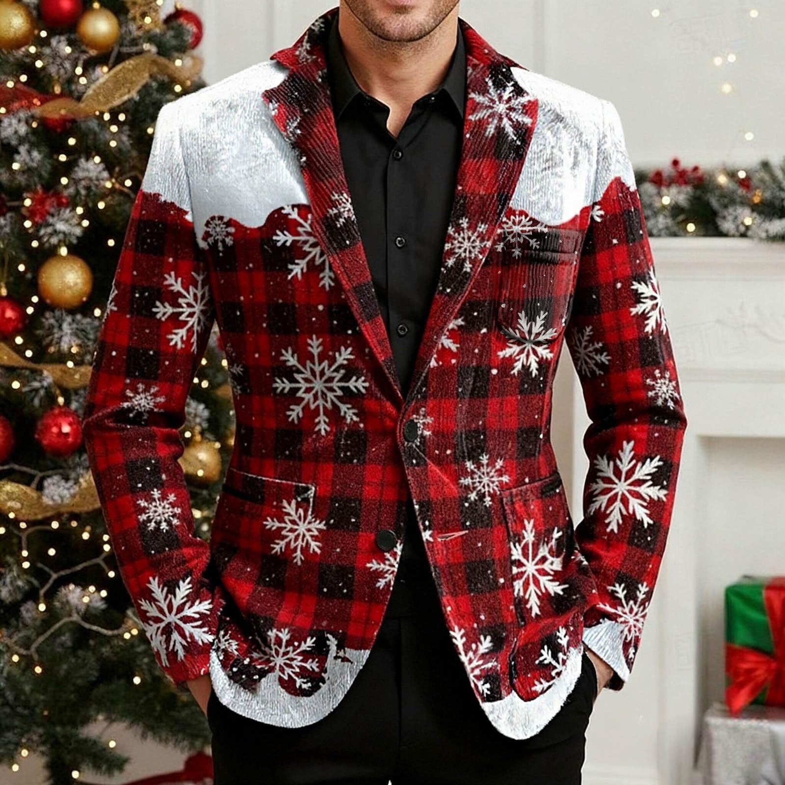 Men's Christmas Blazer Slim Fit Corduroy Sport Coat 3 Button Christmas ...