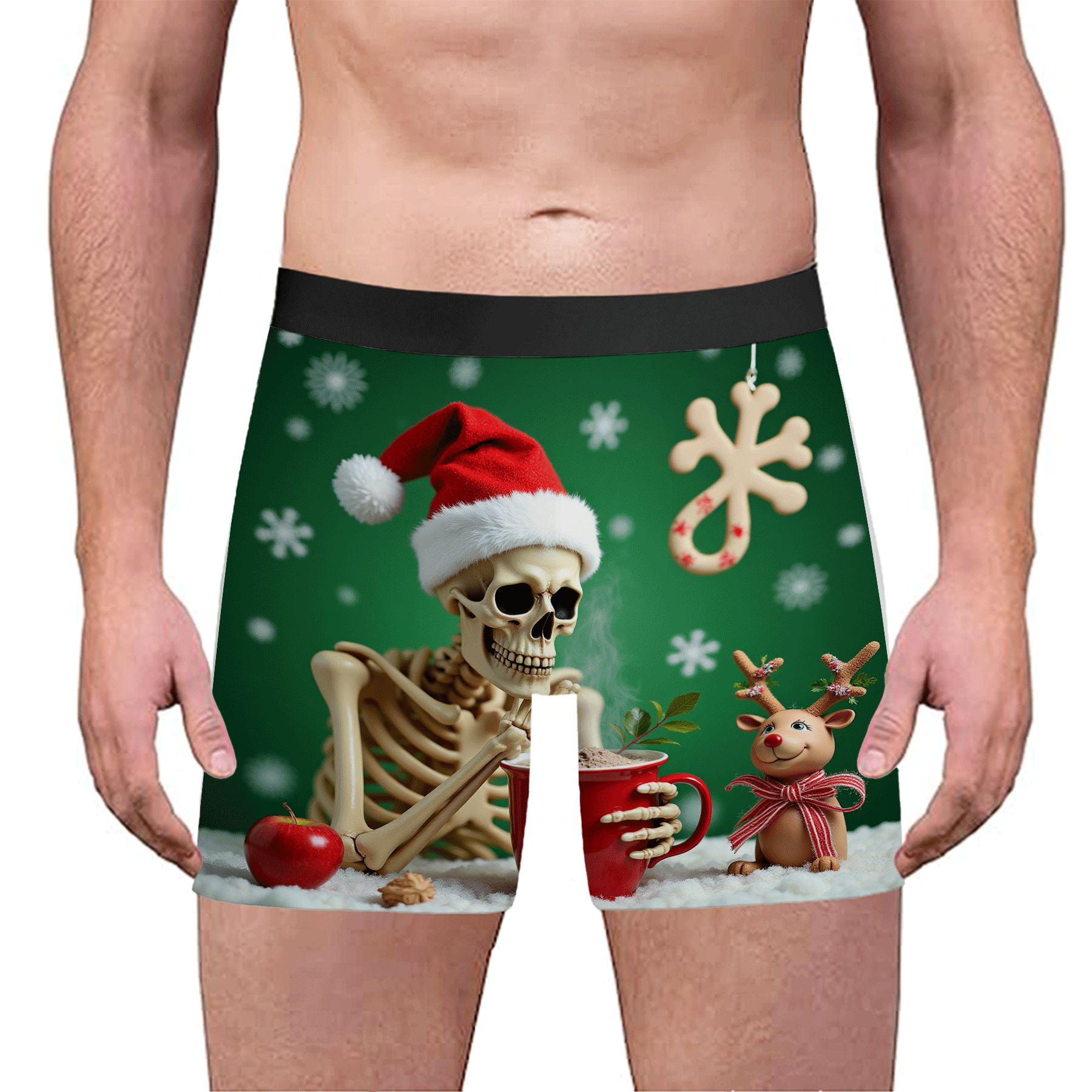 Men's Christmas Boxer Briefs - Festive Skeleton in Santa Hat with Hot ...