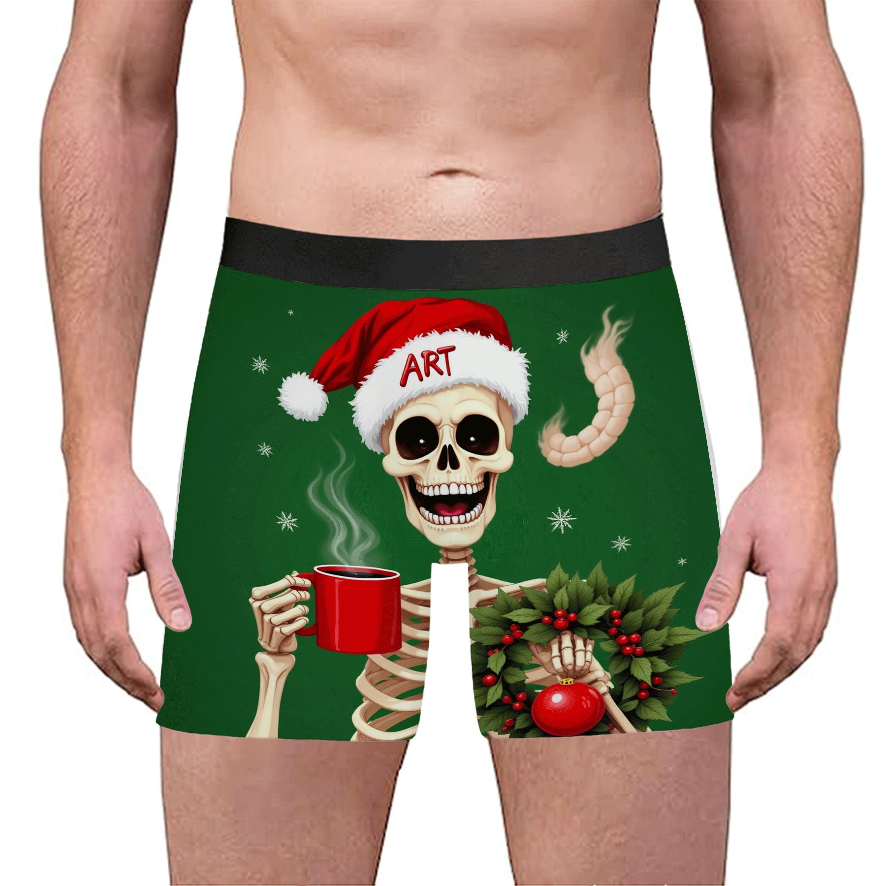 Men's Christmas Boxer Briefs - Festive Skeleton in Santa Hat with Mug ...