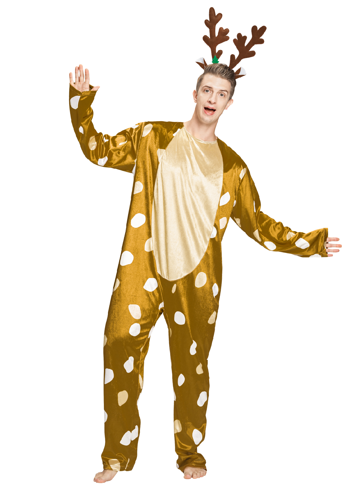Men's Christmas Deer Costume, Xmas Jumpsuit Antlers Headband Suit ...