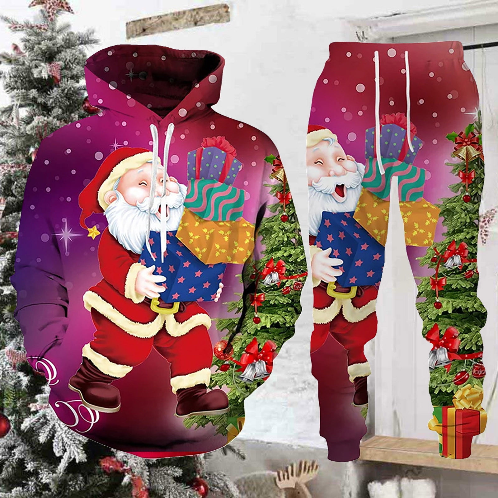 Men's Christmas Tracksuits 2 Piece Set Funny Xmas Graphic Loose Hoodie ...