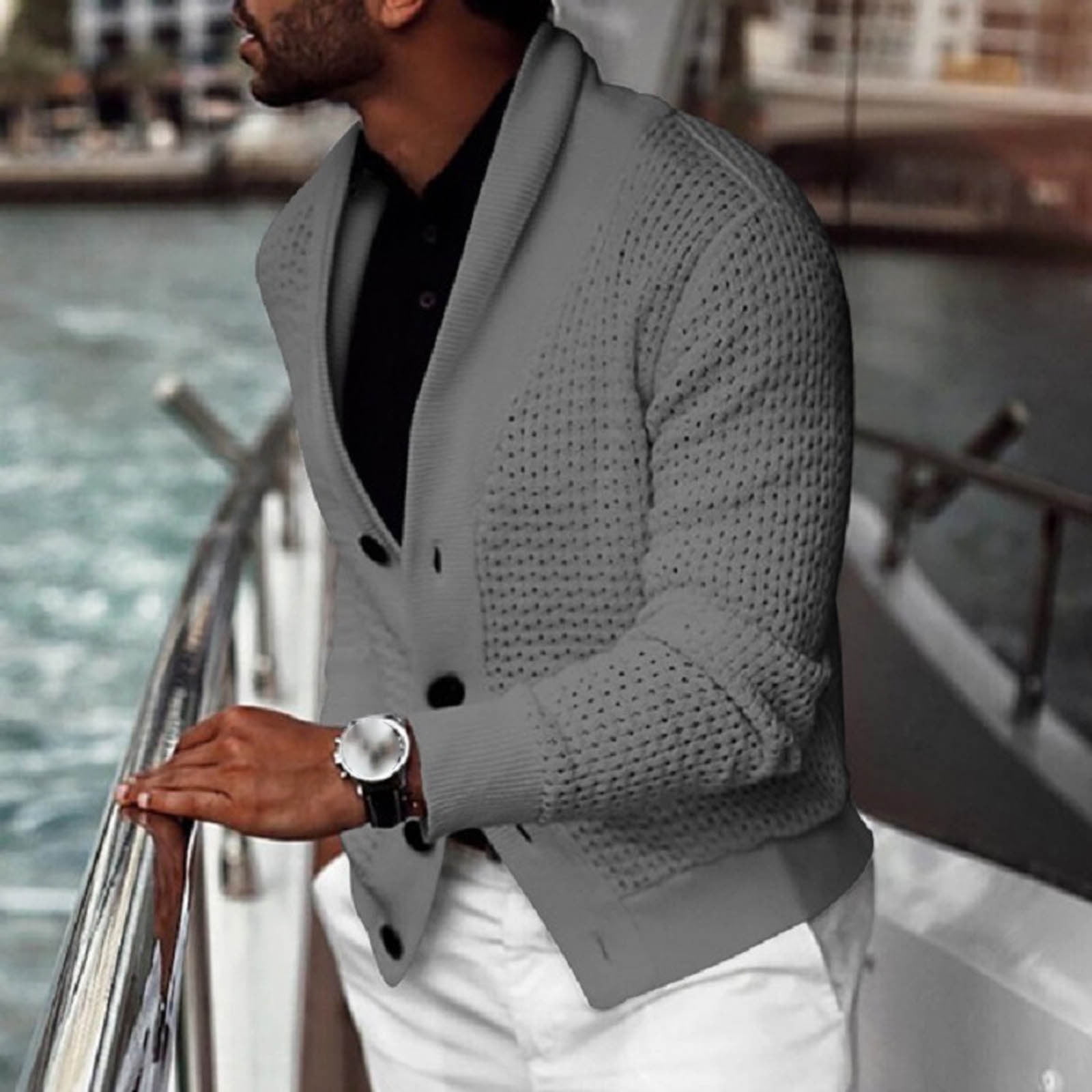 Men's Chunky Knit Sweater Cardigan Outerwear Cable Knitted Wool Loose ...