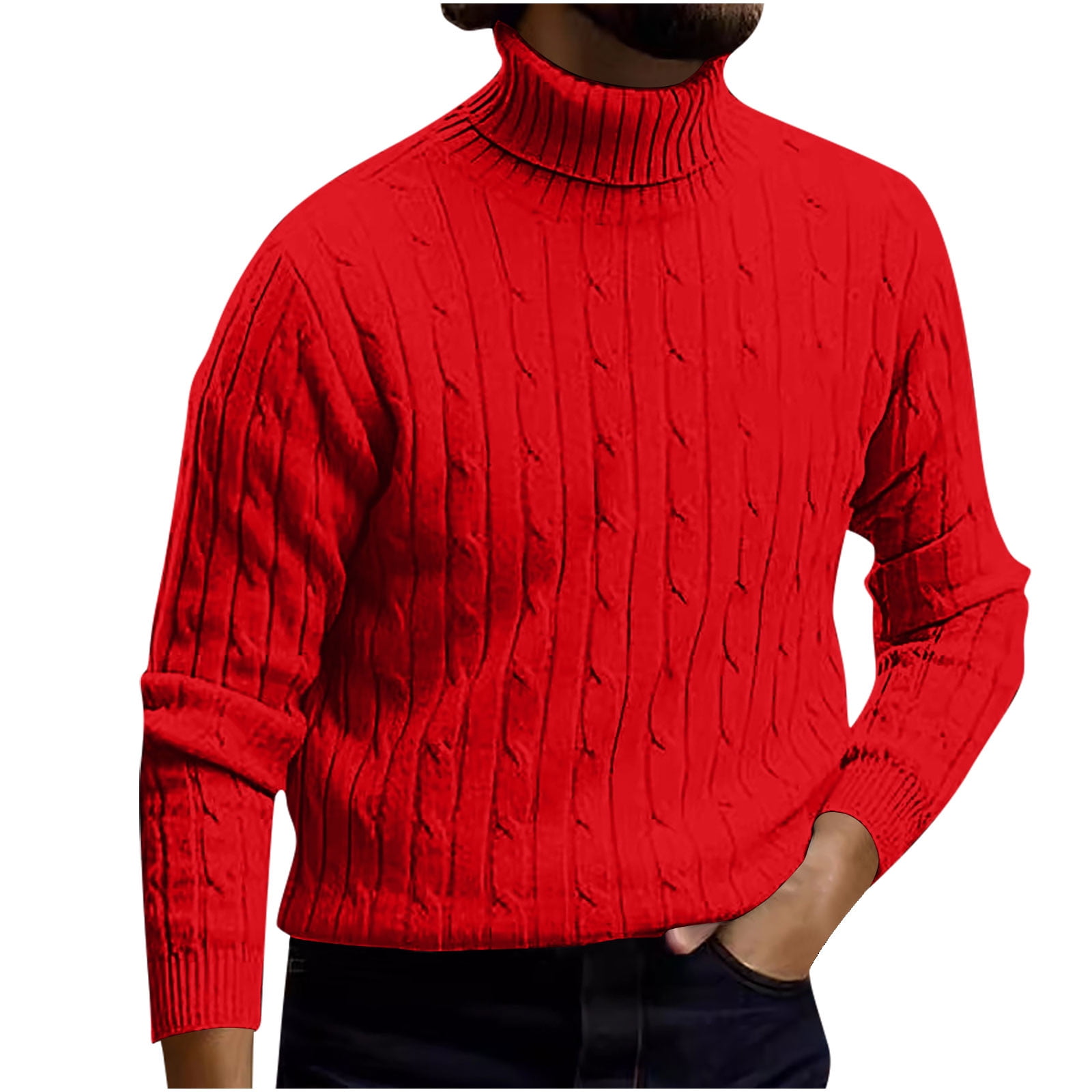 Men's Chunky Knit Turtleneck Sweater Casual Soft Pullover Vintage Twist ...
