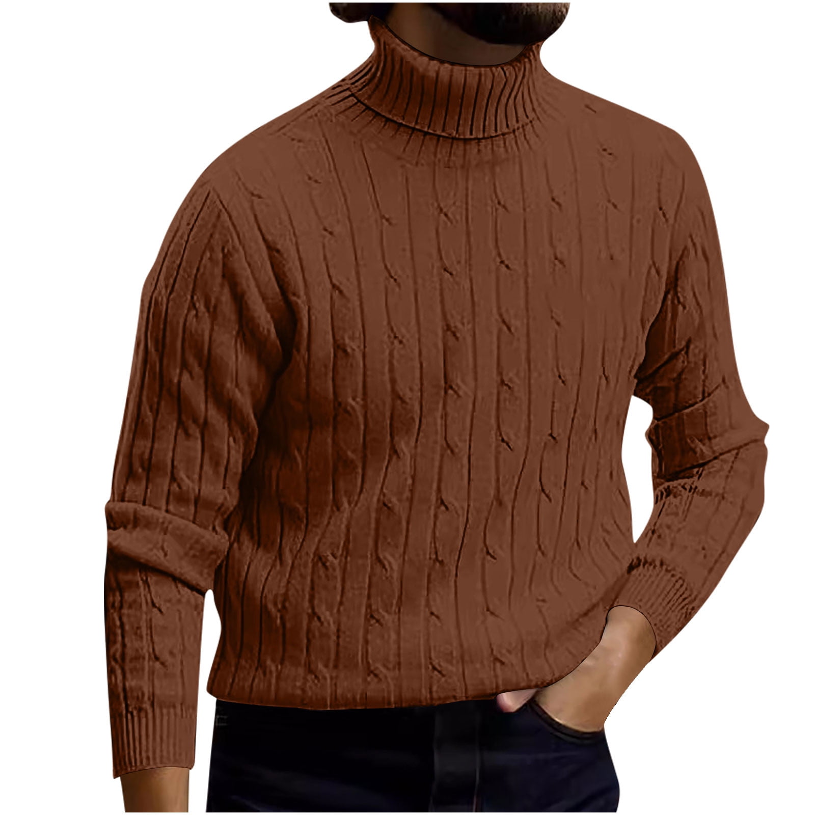Mens Chunky Knit Turtleneck Sweater Casual Soft Pullover Vintage Twist