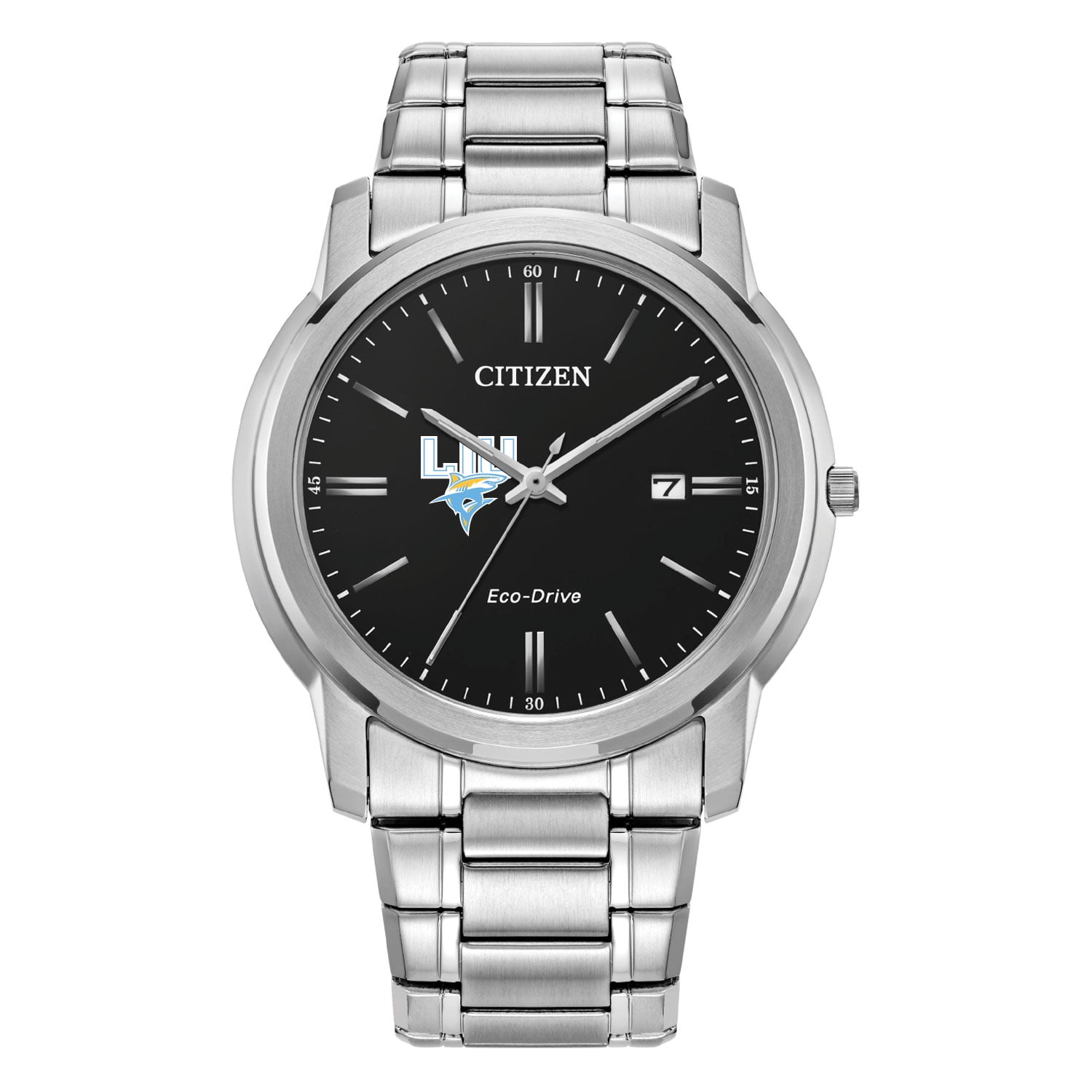 Men's Citizen Watch Silver LIU Sharks Eco-Drive Black Dial Stainless ...