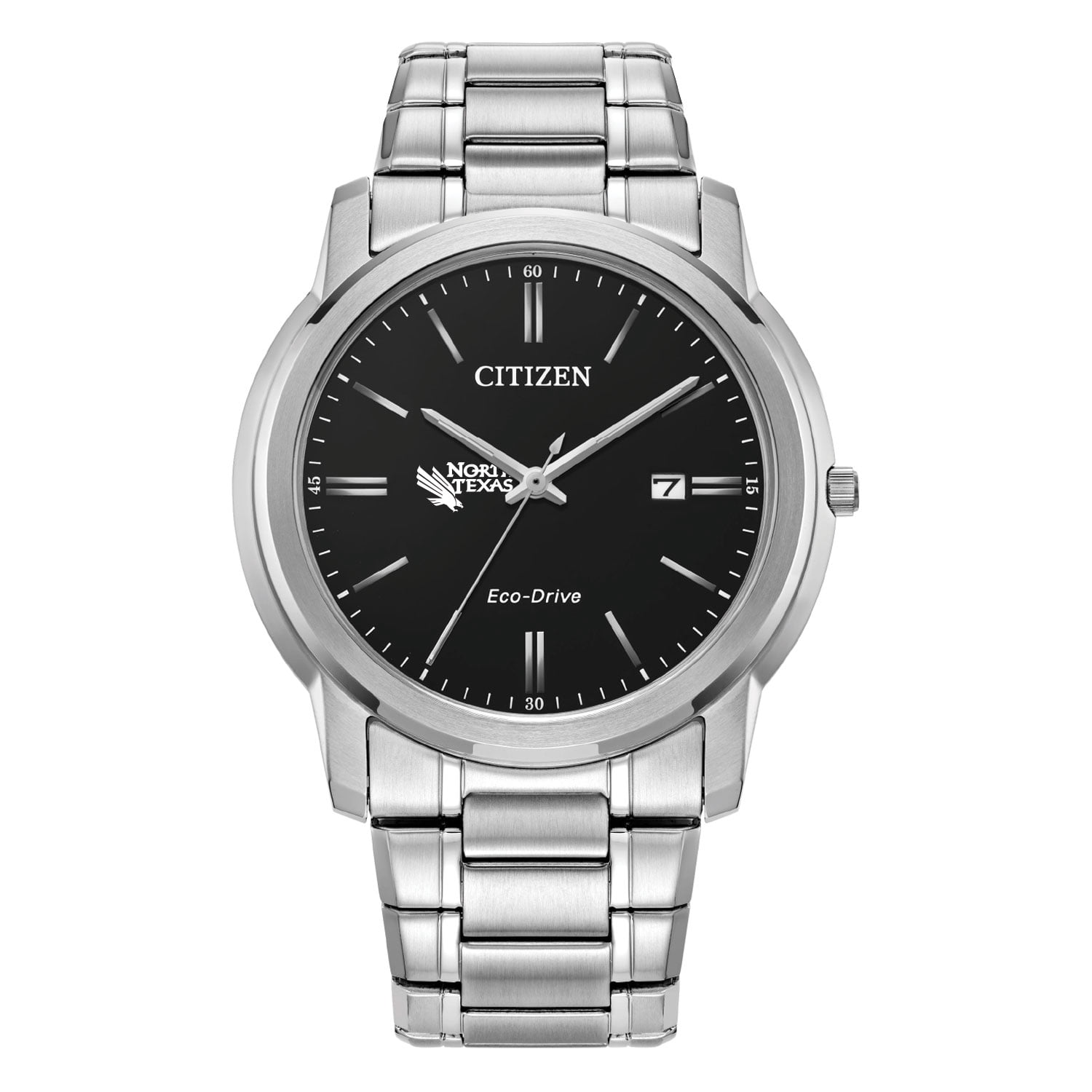 Men's Citizen Watch Silver North Texas Mean Green Eco-Drive Black Dial ...