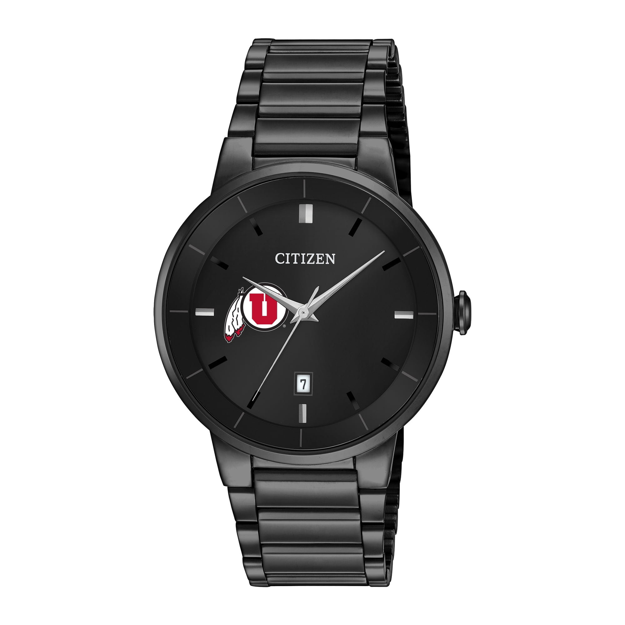 Men's Citizen Watch Utah Utes Black Dial Stainless Steel Watch ...