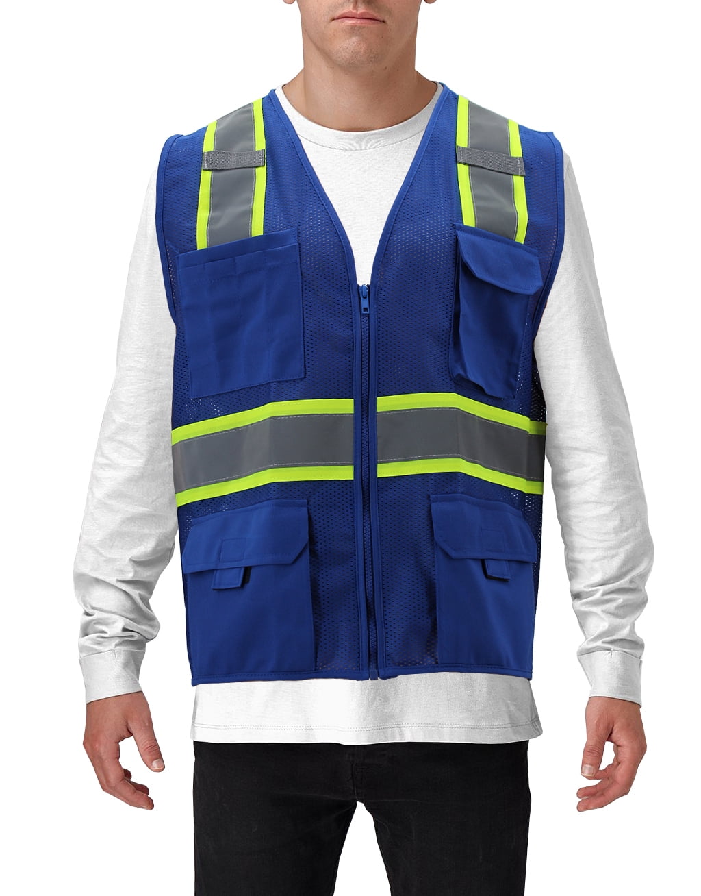 Men's Class 2 Type R Safety High Visibility Zipper Reflective Neon Work ...