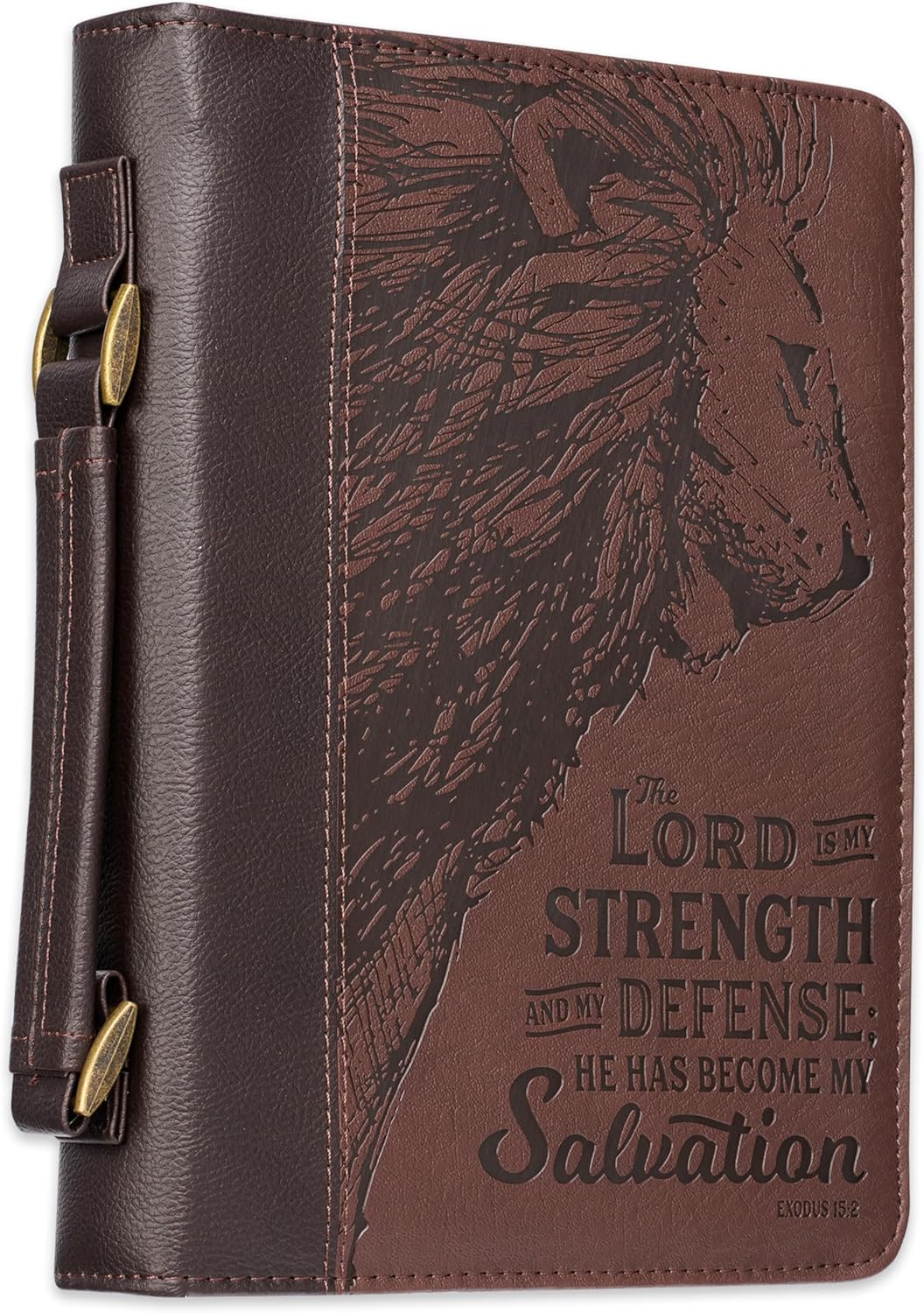 Men's Classic Bible Cover The Lord is My Strength Lion Exodus 15:2 ...
