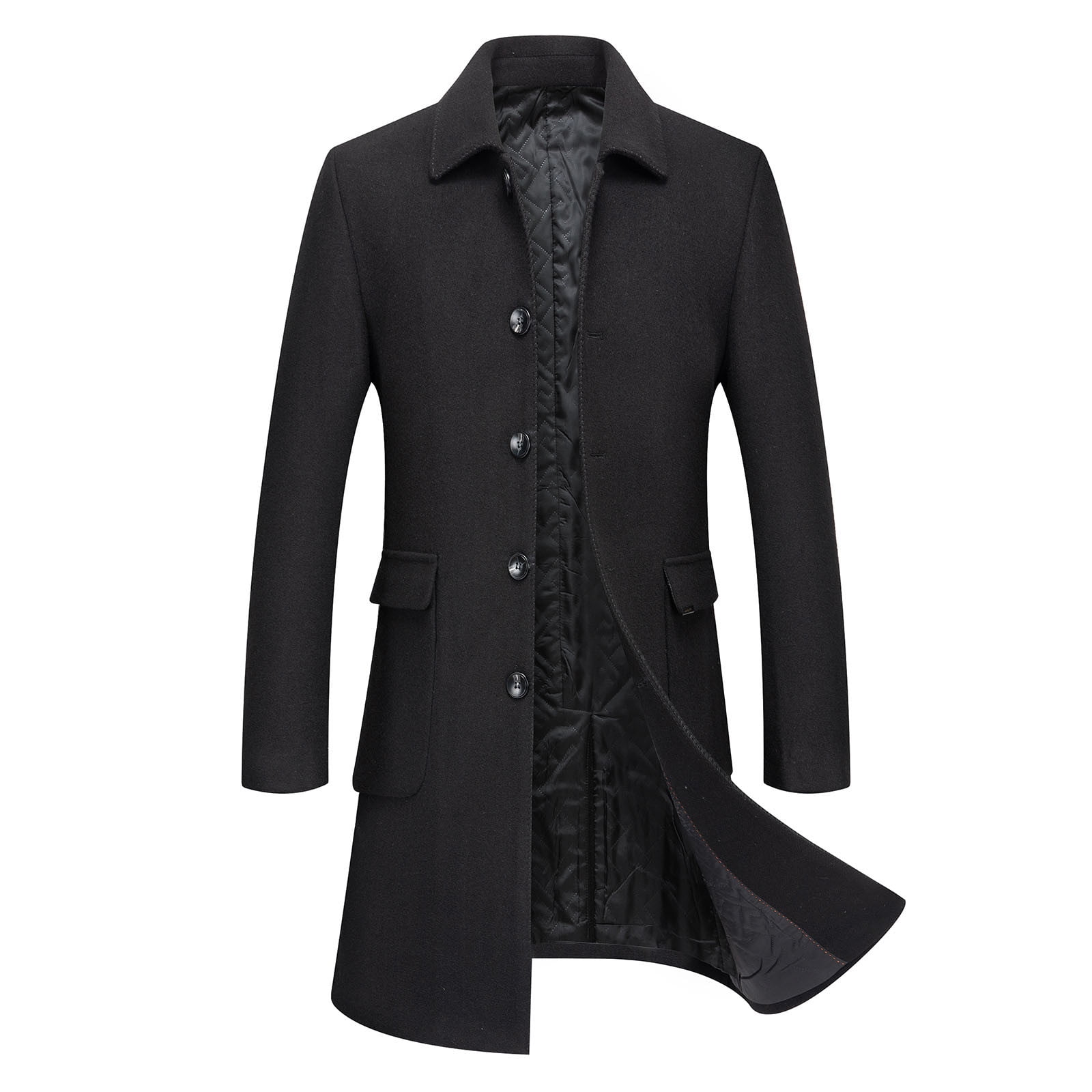 Men's Classic Business Wool Blend Pea Coat Single Breasted Regular Fit ...