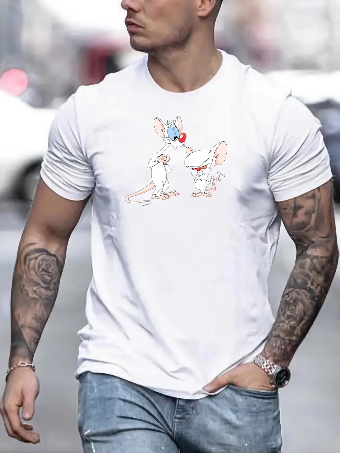 Men's Classic Crew Neck T-Shirt with Animated Mouse Duo Print | Casual ...