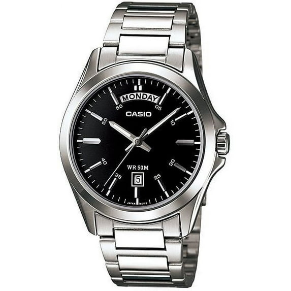 Casio Men's Silver Watch, Day and Date, Stainless Steel, Quartz, Water ...