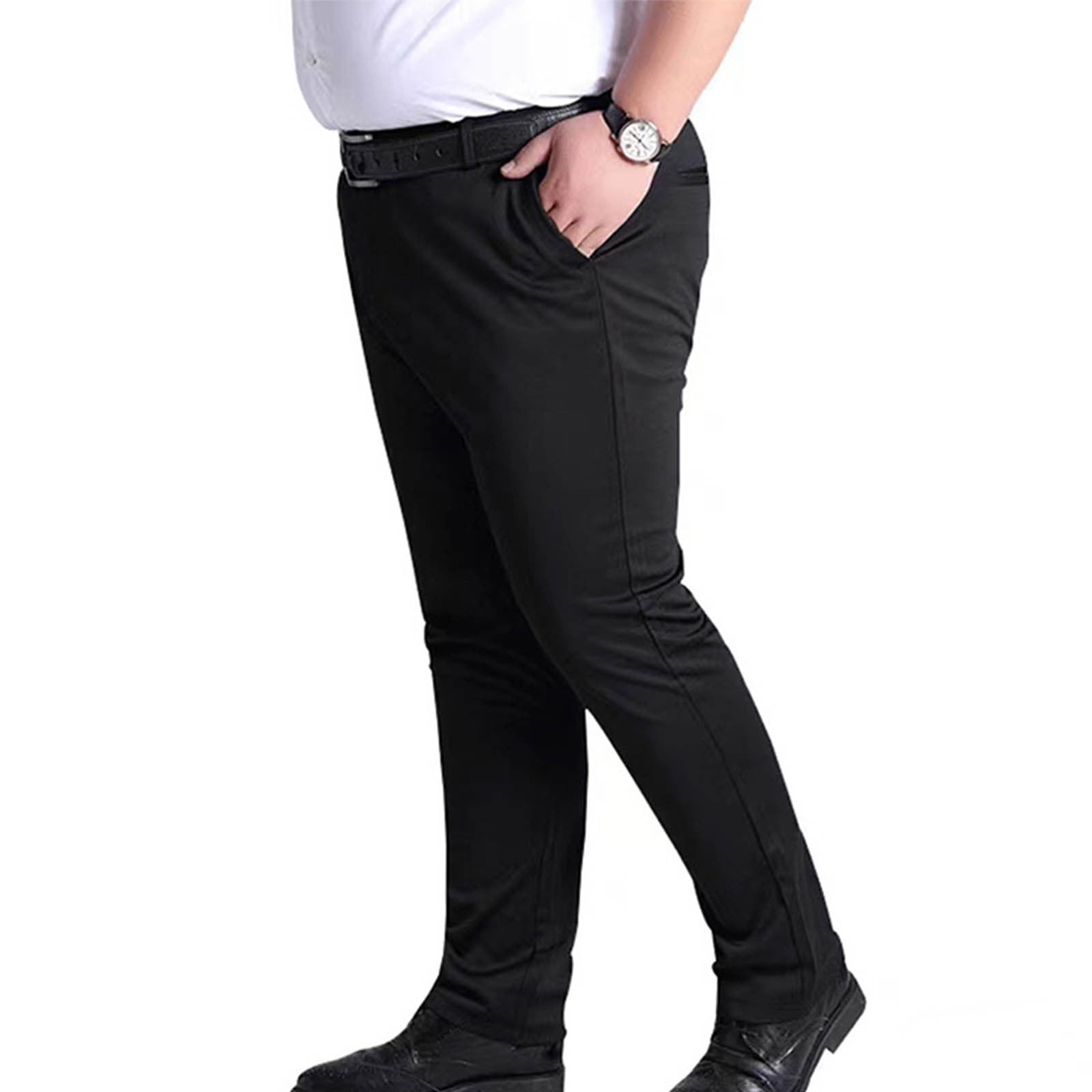 Men's Classic Fit Flat Front Dress Pants Elastic Waist Wrinkle Free ...
