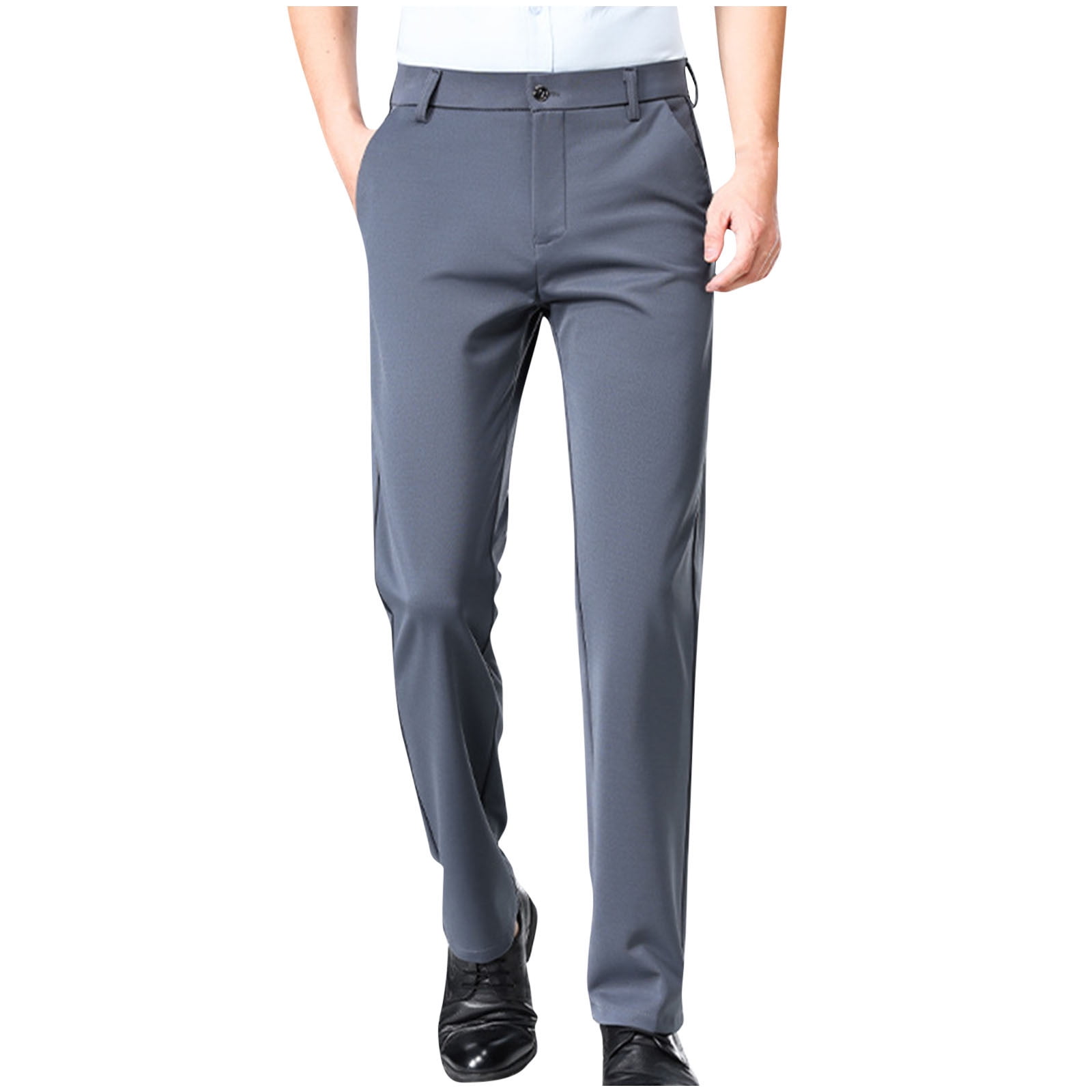 Men's Classic Fit Flat Front Dress Pants Expandable Waist Wrinkle Free ...