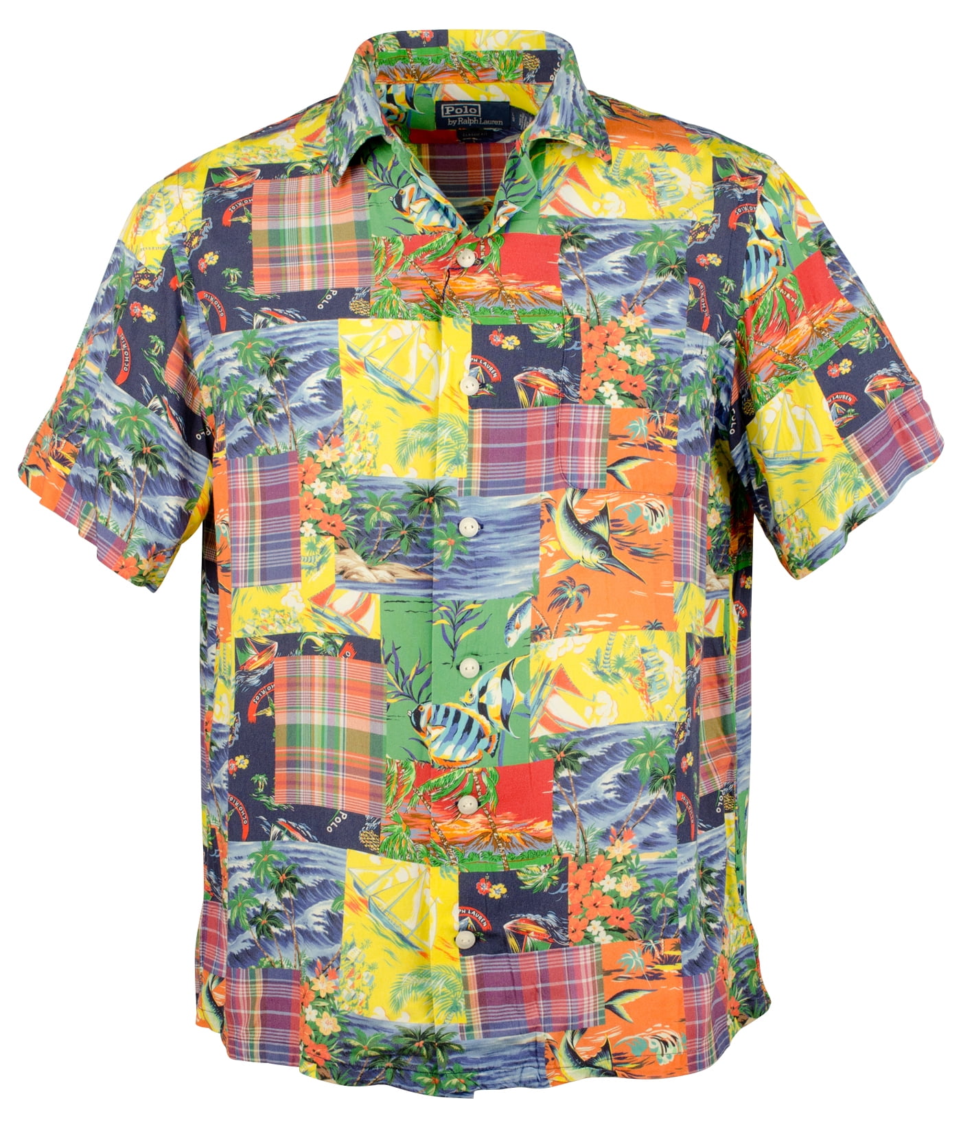 Men's Classic Fit Patchwork Camp Shirt Mlt Medium - Walmart.com