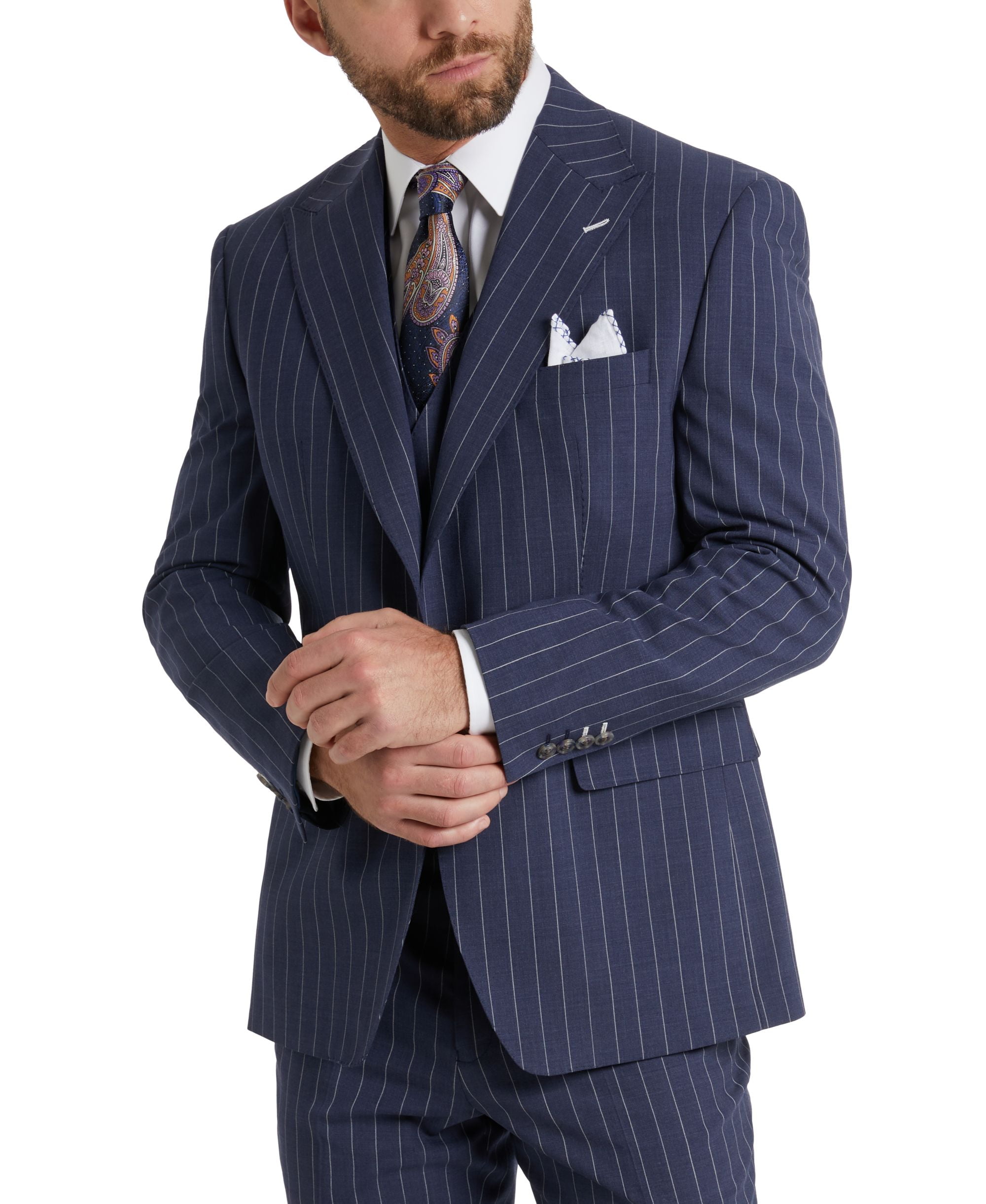 Men's Classic-Fit Pinstripe Suit Jacket Blue 46R - Walmart.com