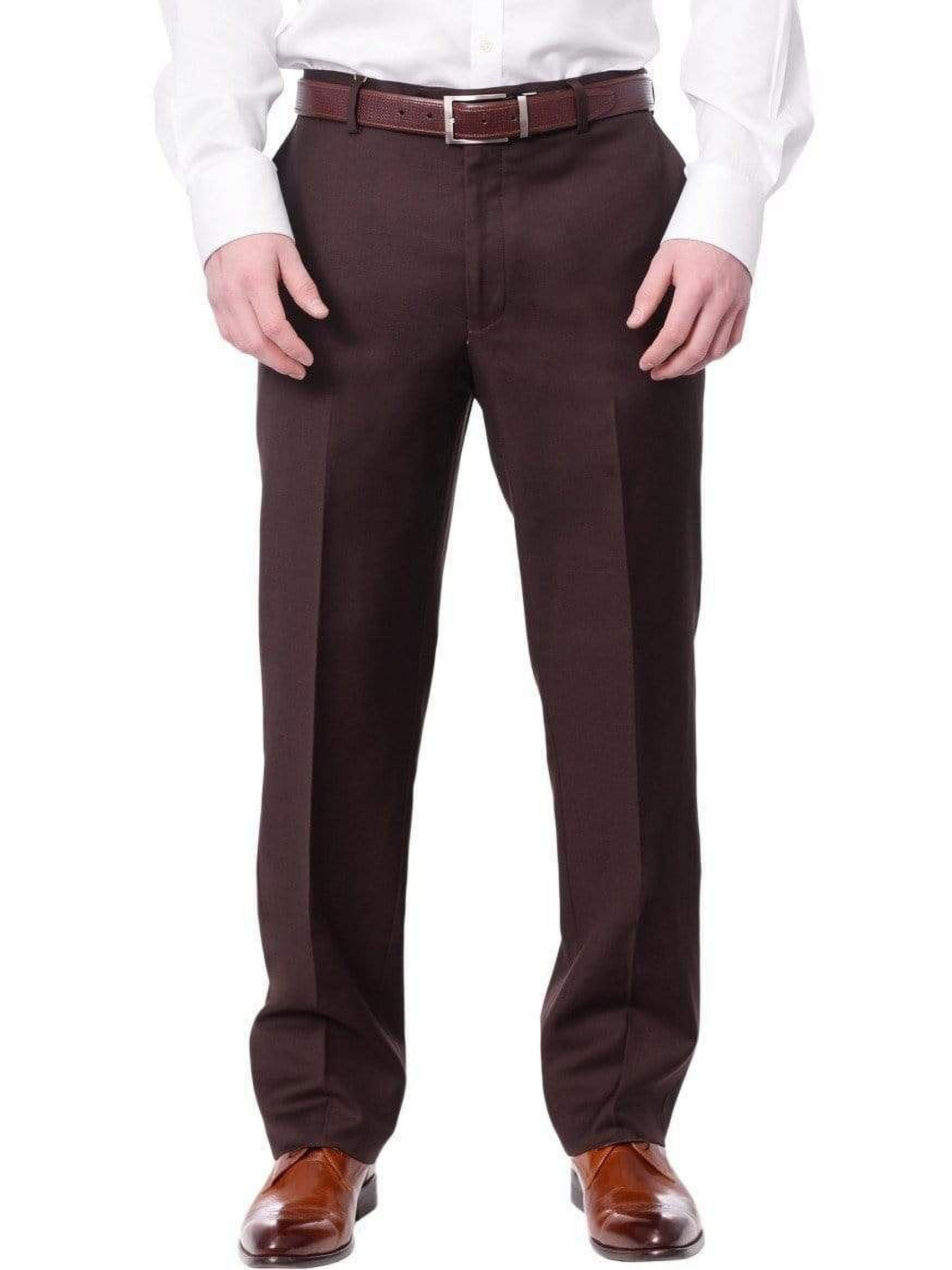 Men's Classic Fit Solid Dark Brown Flat Front Wool Dress Pants ...