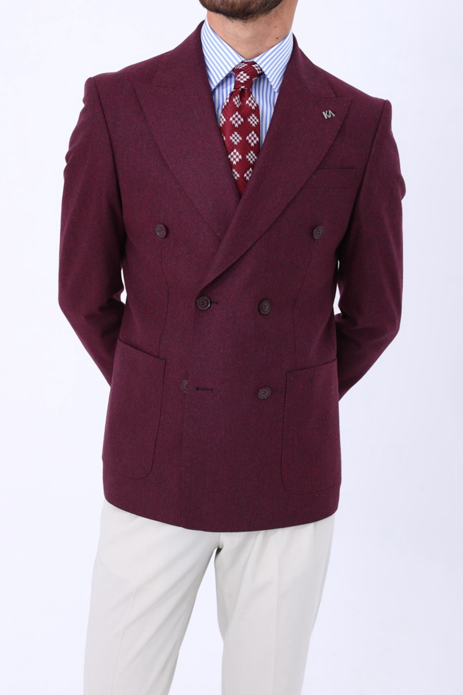 Men's Classic Jacket, Quality Soft Texture 88% Wool Burgundy Double ...