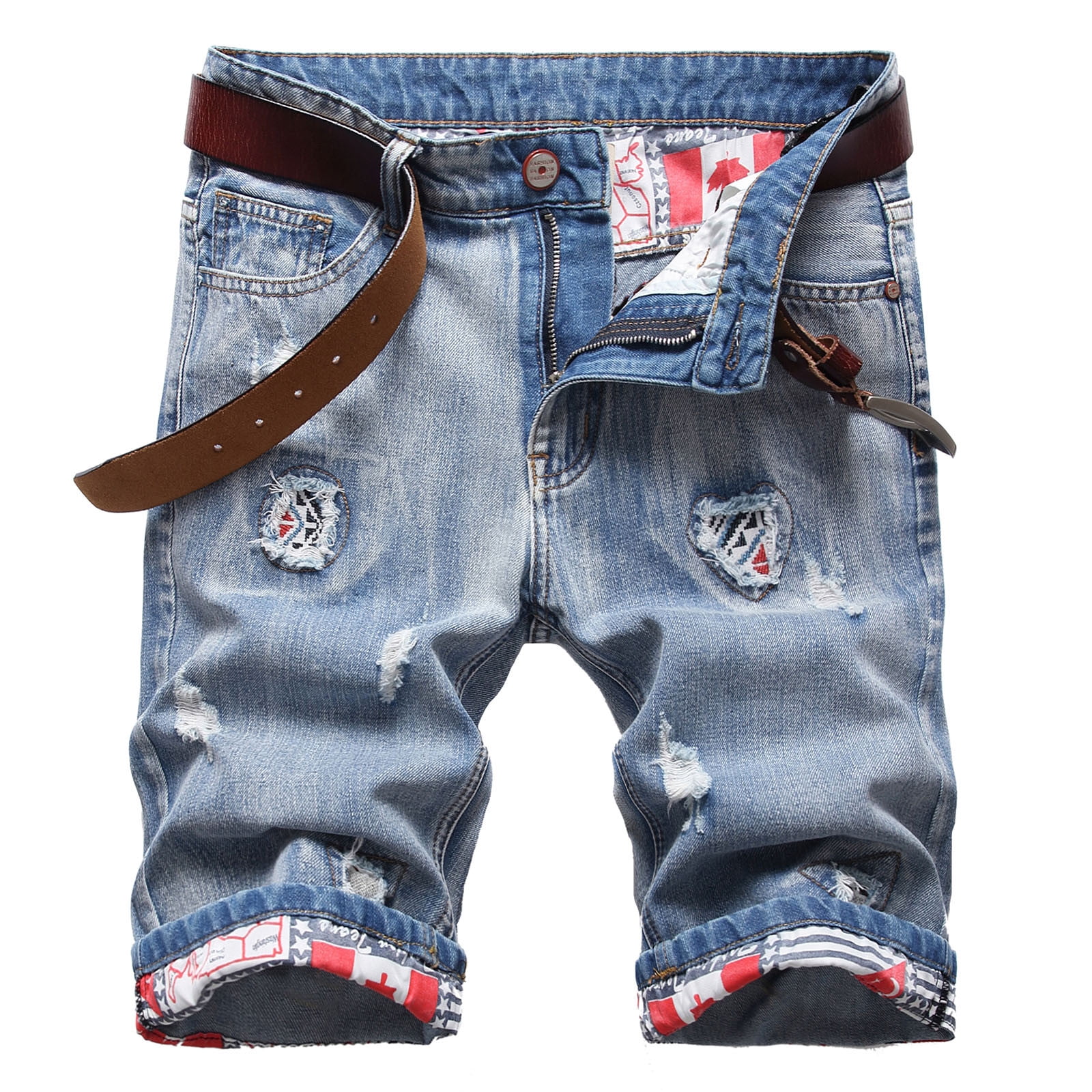 Men's Classic Relaxed Fit Denim Shorts Casual Zipper Middle Waist ...