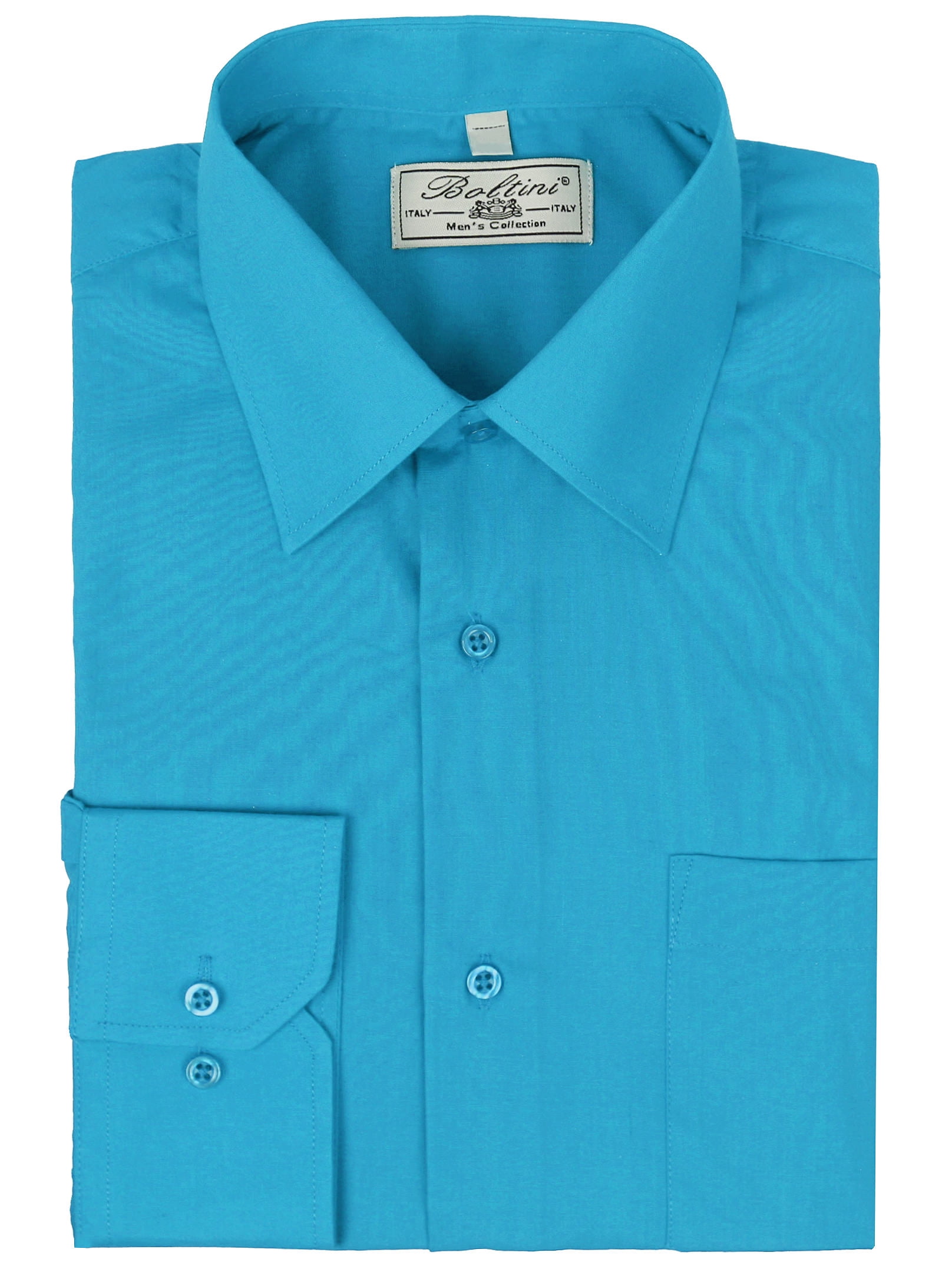 Men's Classic Solid Long Sleeve Barrel Cuff Dress Shirt (Turquoise, 3XL ...