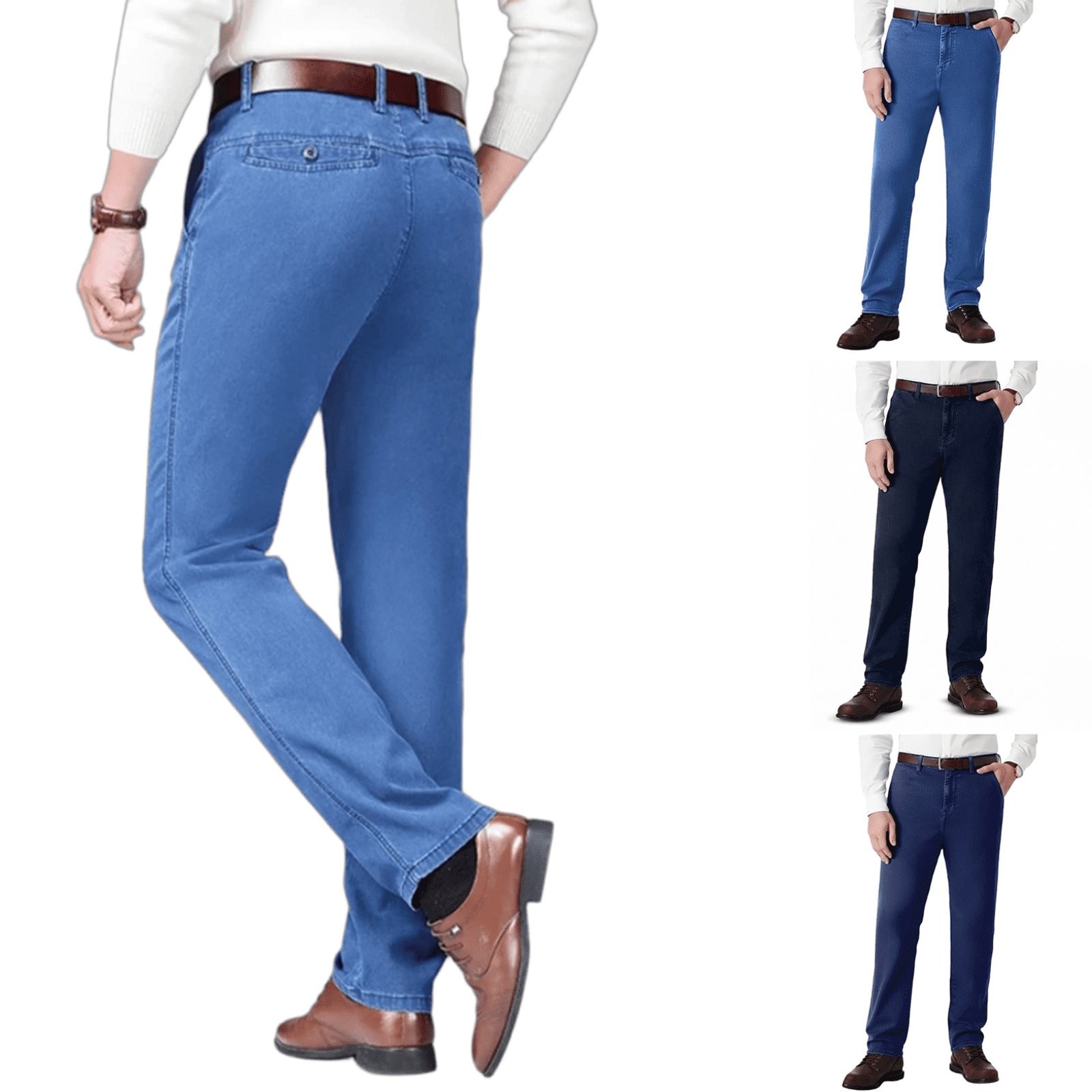Men's Classic Straight Fit Stretch Waist Denim Jeans Casual Comfort ...