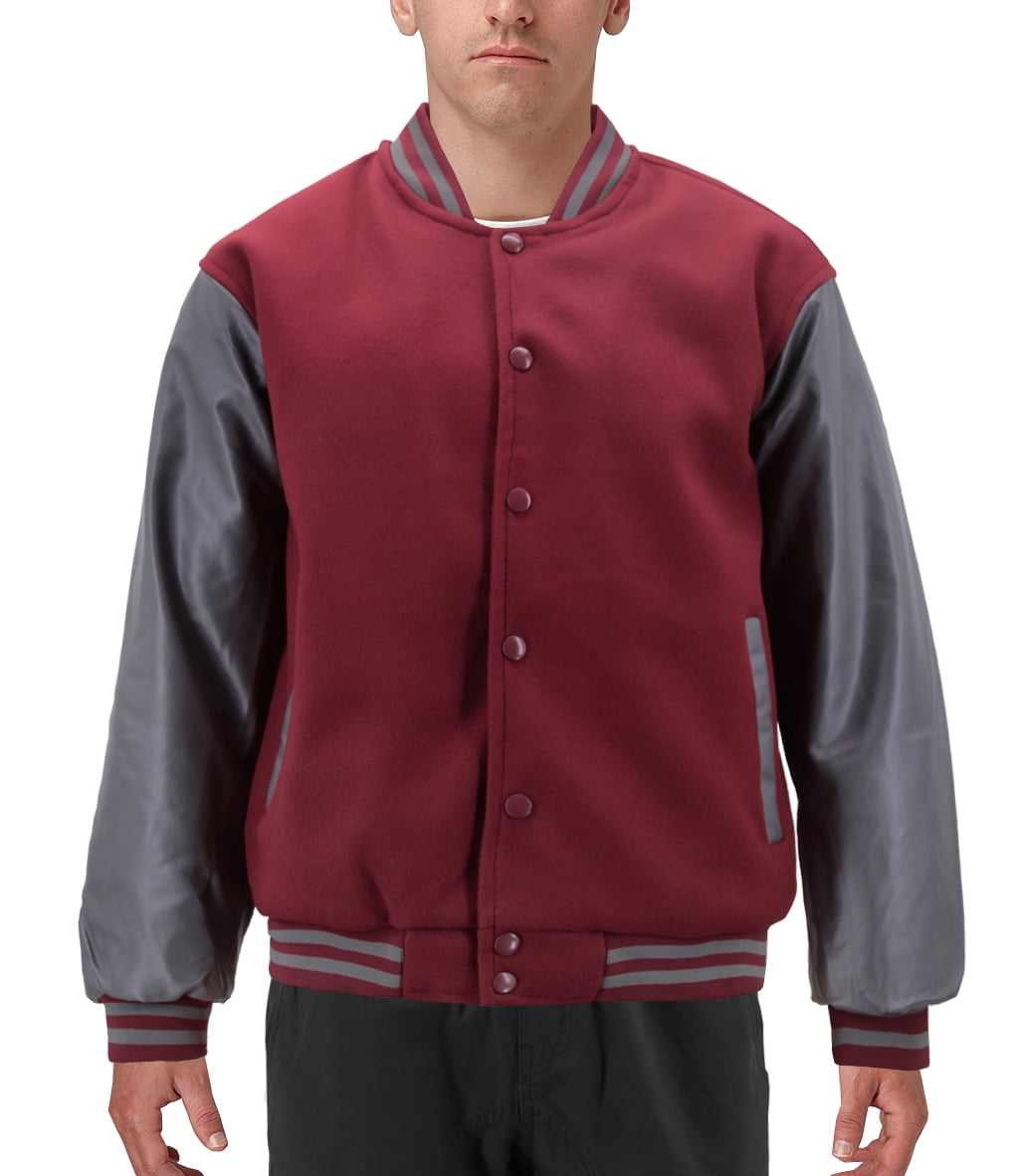 Men's Classic Two Tone Snap Button College Sports Letterman Varsity ...