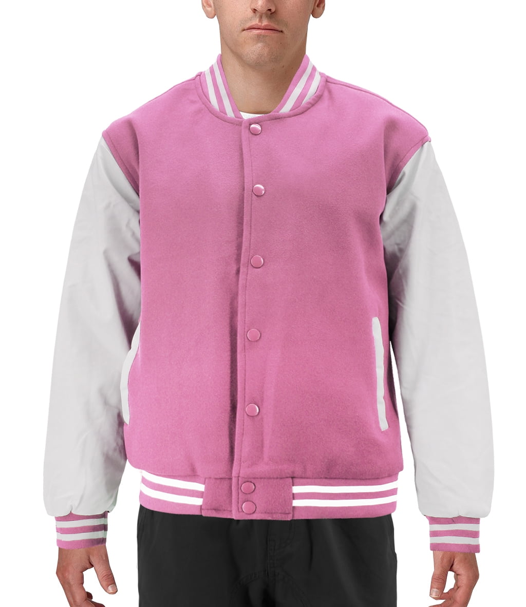 Men's Classic Two Tone Snap Button College Sports Letterman Varsity ...