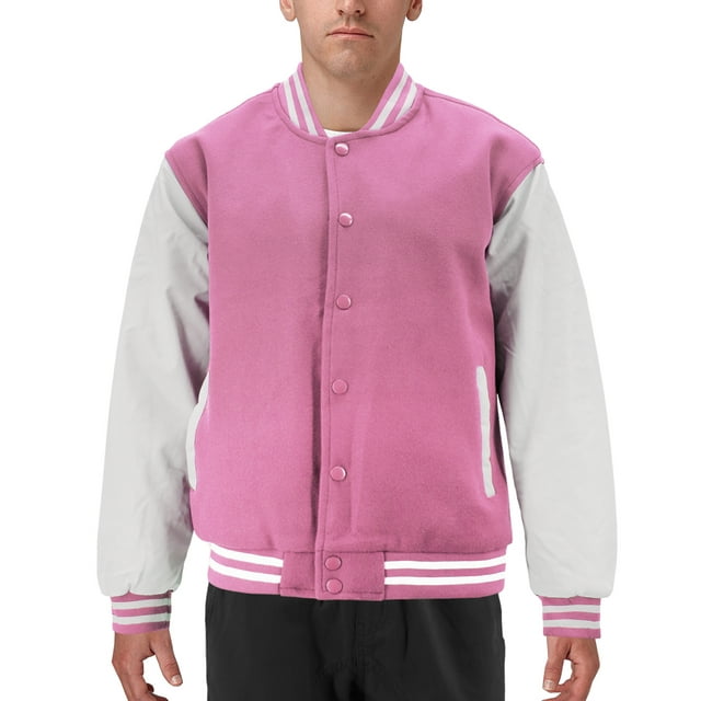 Men's Classic Two Tone Snap Button College Sports Letterman Varsity ...