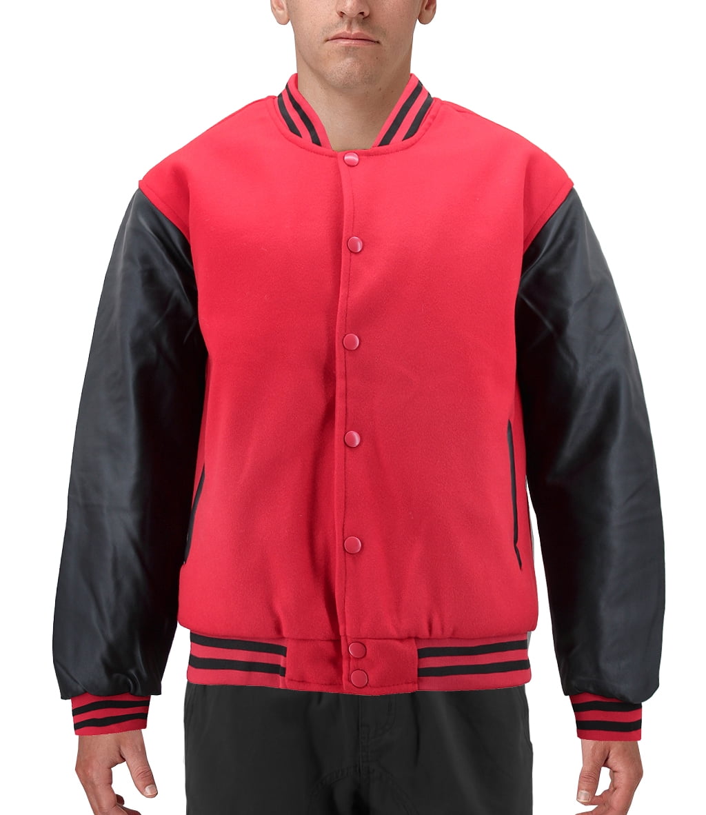 Men's Classic Two Tone Snap Button College Sports Letterman Varsity ...