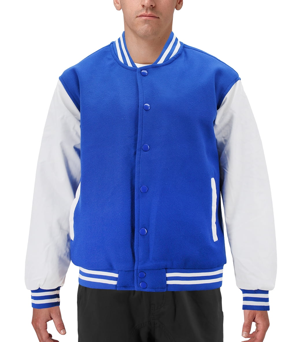 Men's Classic Two Tone Snap Button College Sports Letterman Varsity ...