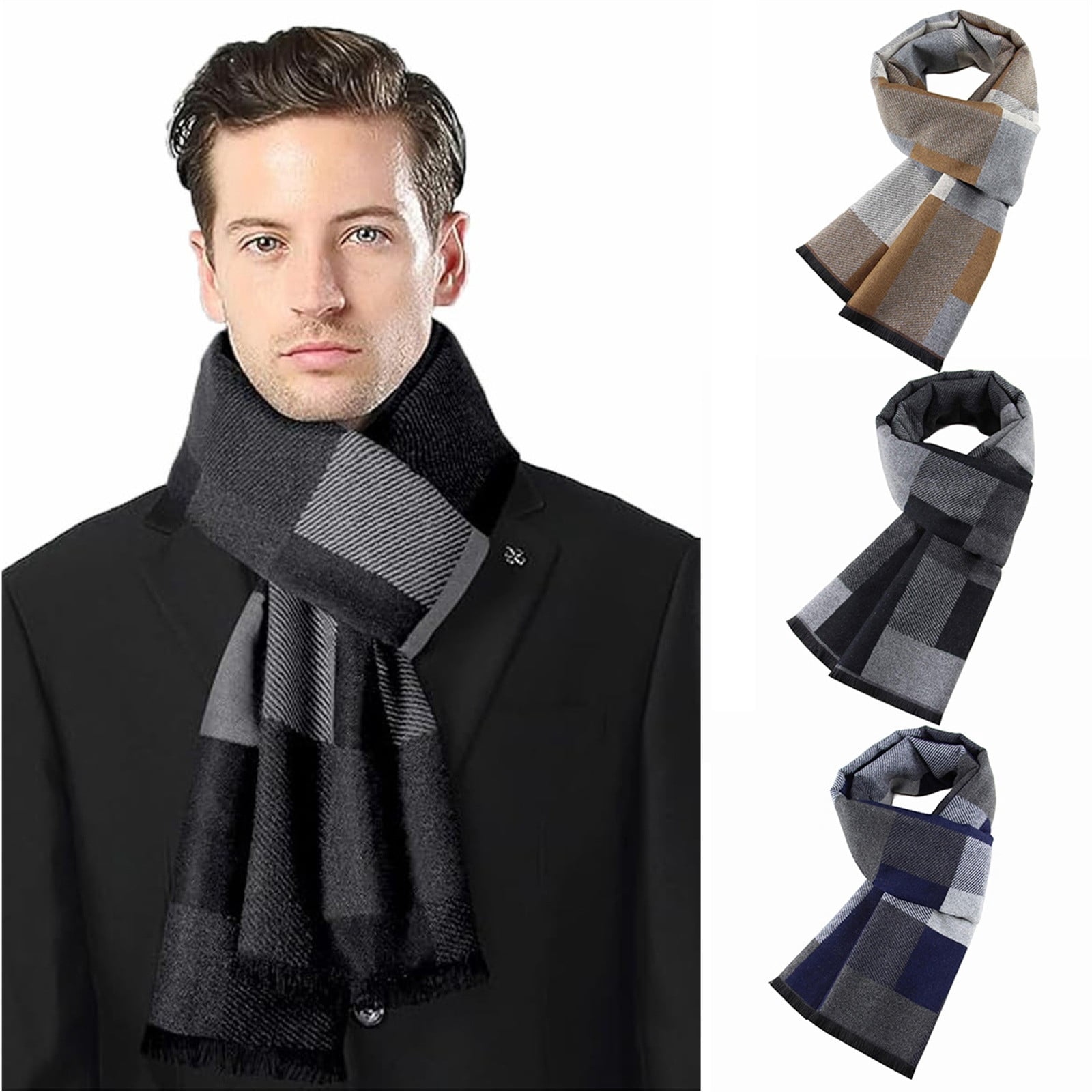 Men's Classic Winter Scarf Thick Warm Modern Design 180x30cm Knit ...