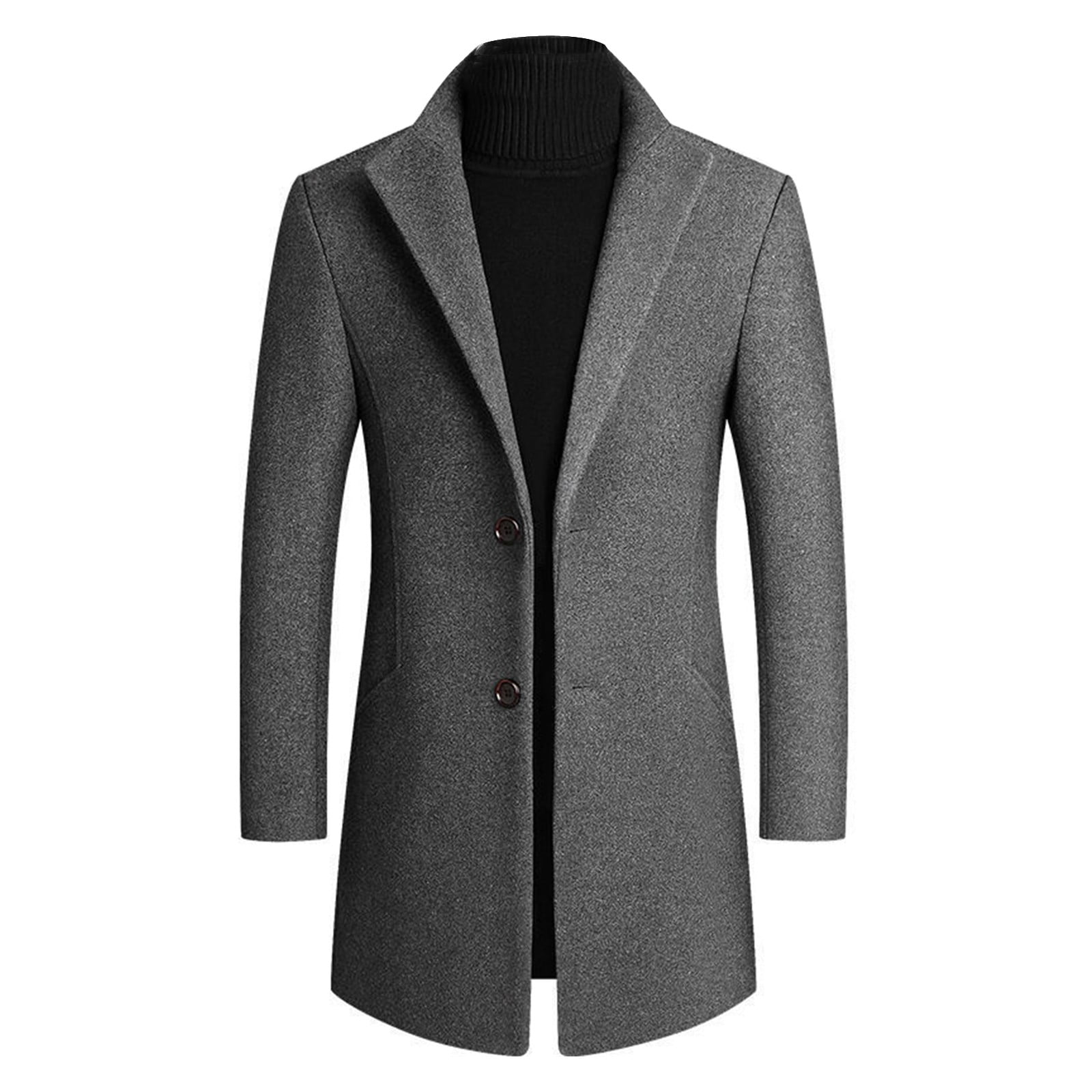Men's Classic Wool Blend Overcoat, Slim Fit Long Trench Coat, Winter ...