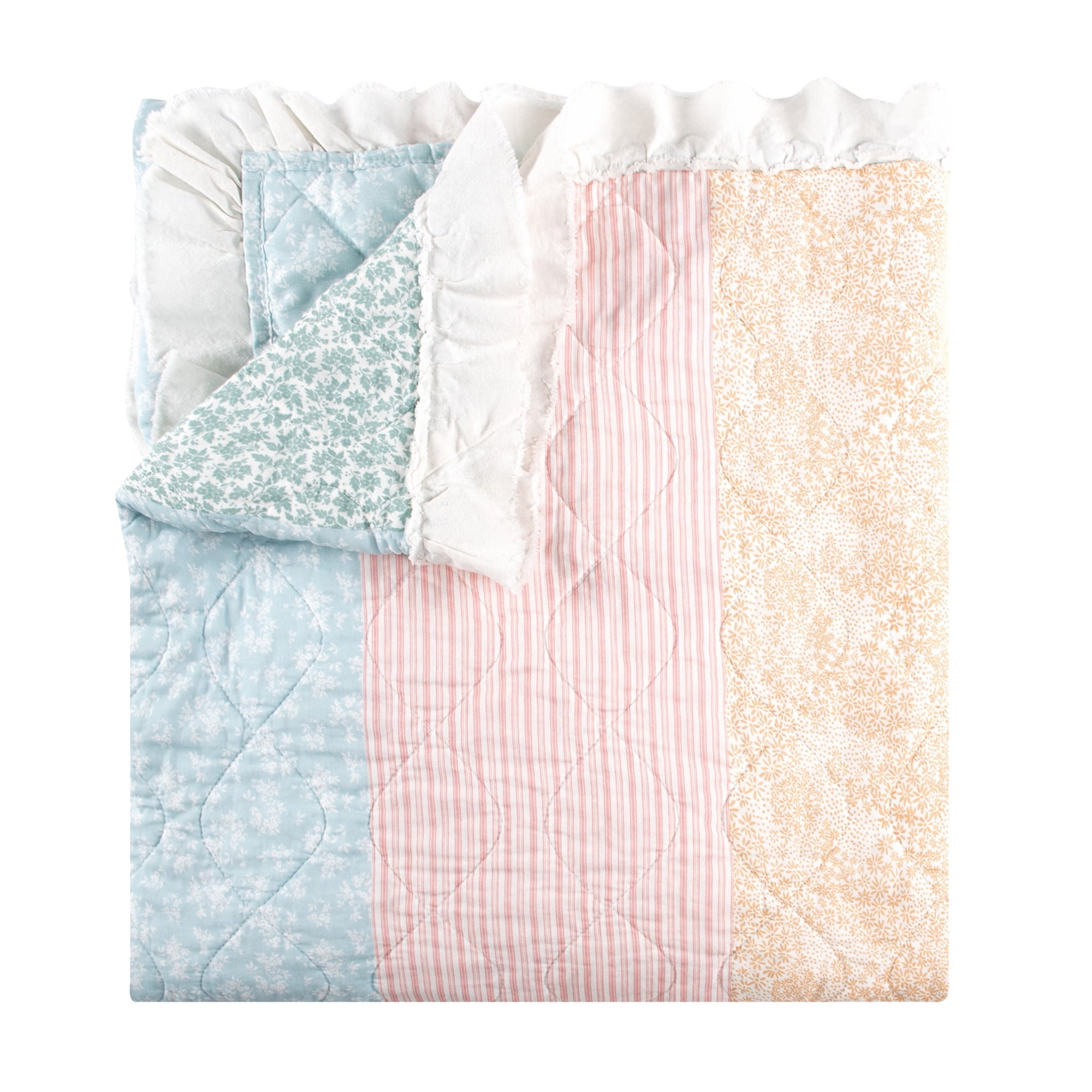 Tisy 50x60 Ruffle Throw Blanket, Cotton, Polyester, Pastel Stripes ...