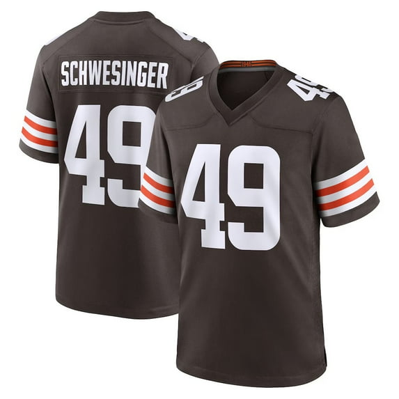 Men's Cleveland Schwesinger 49 Brown Sports Player Game Stitched Name ...