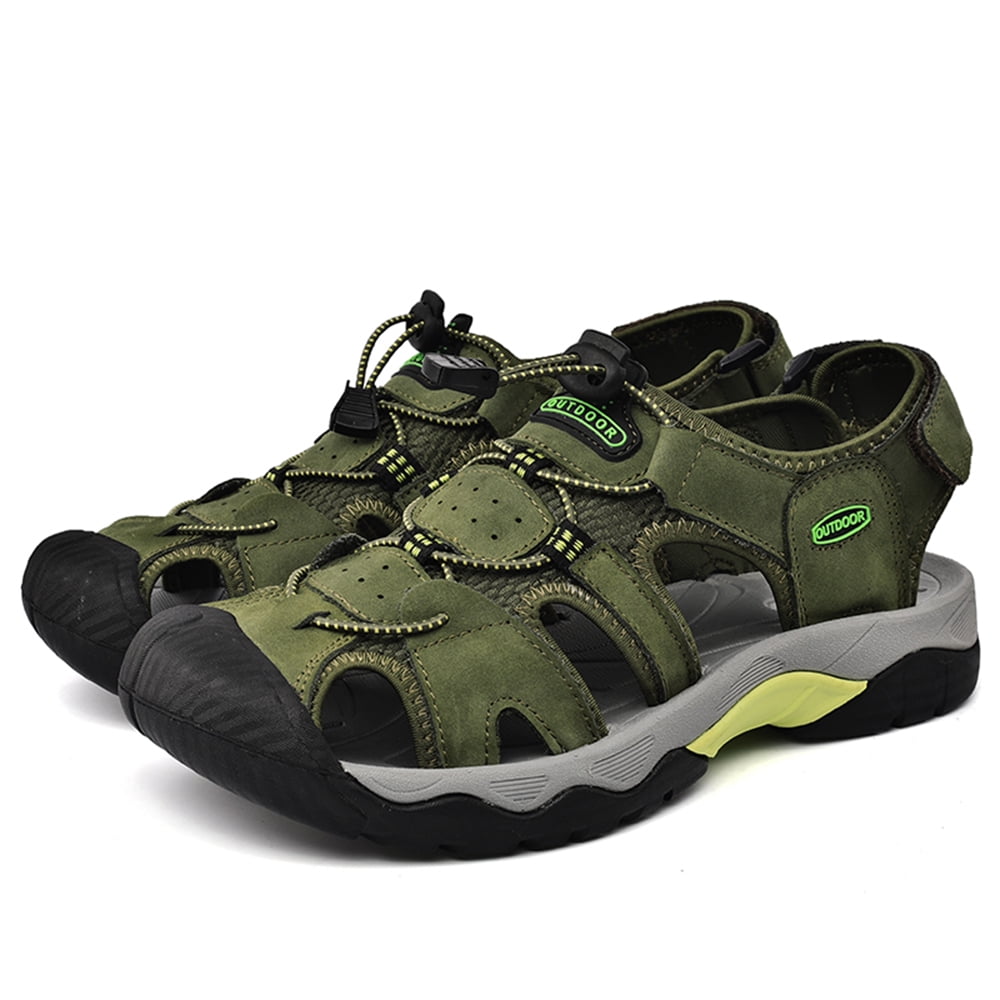 Men's Closed Toe Hiking Sandals Leather Beach Outdoor Sandals Mens ...