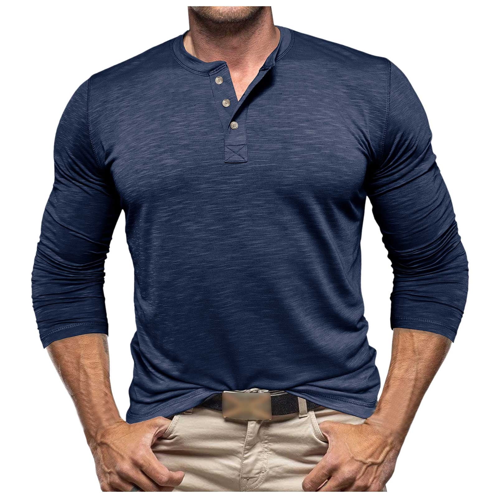 Men's Clothing Men Slub Open Tube Shirt Long Sleeve Collar T Shirt Top ...