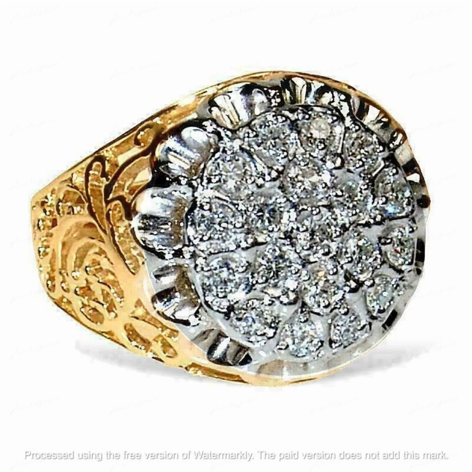 Men's Cluster Engagement Ring 14k Yellow Gold Plated Real 925 Silver ...