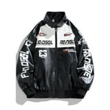 Men's Color Block PU Leather Jacket With Pockets, Men's Stylish Zip Up ...