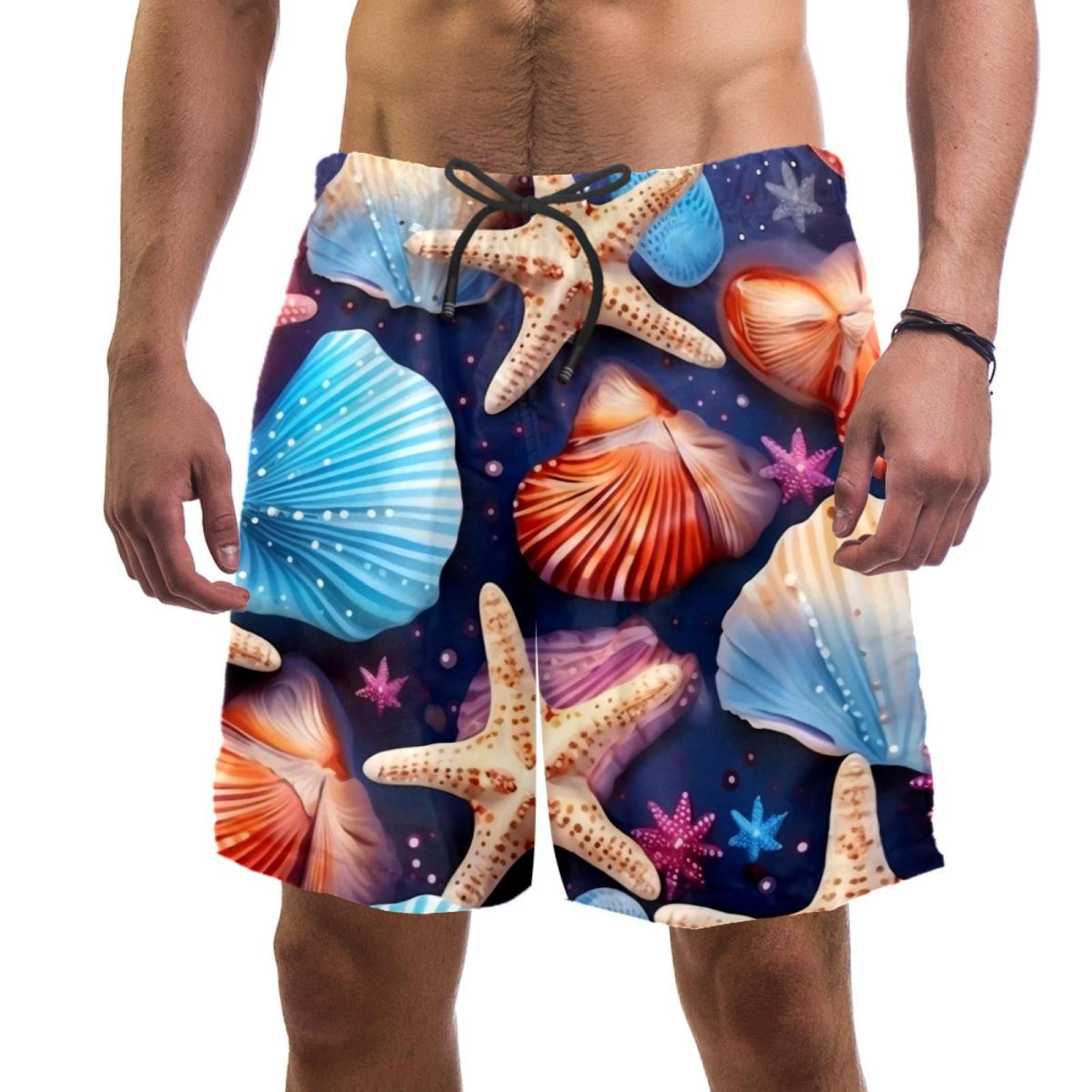 Men's Color Seashell Starfishes Swim Trunks Quick Dry Board Shorts ...