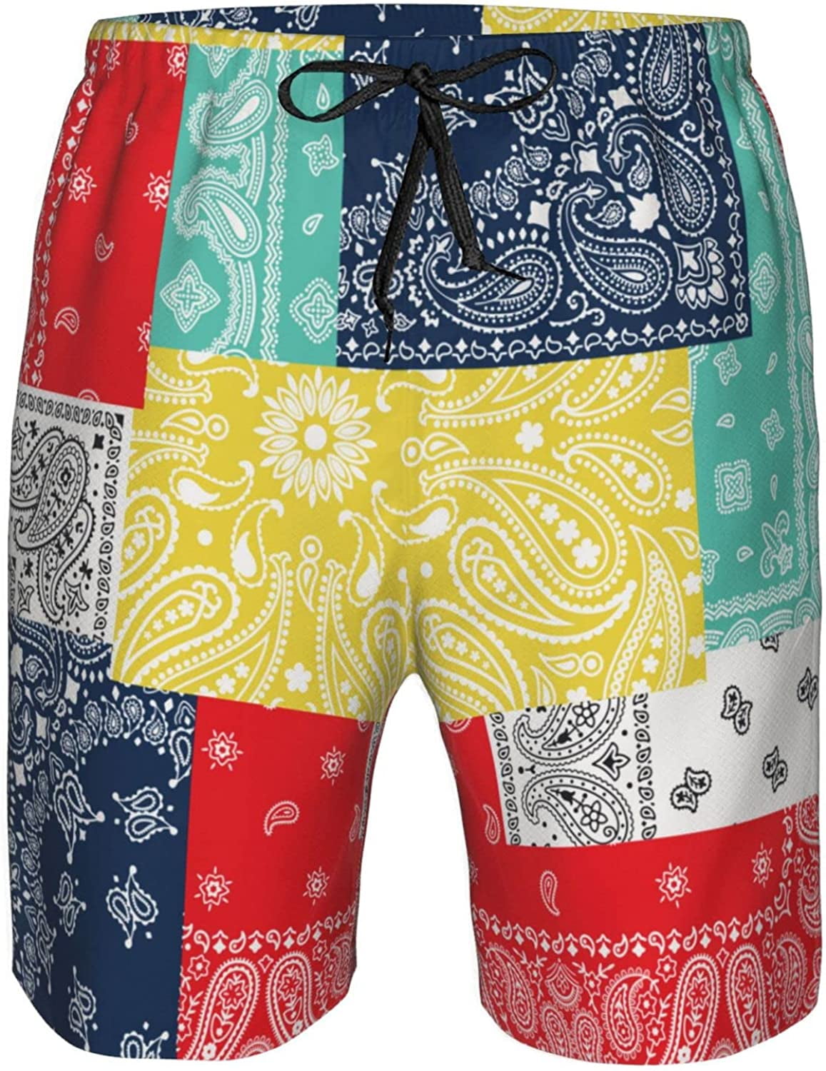 Men's Colorful-Bandana-Print Fashion Breathable Beach Board Shorts Swim ...