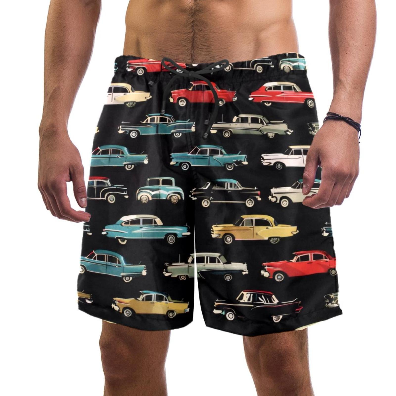 Men's Colorful Car Swim Trunks Quick Dry Board Shorts Bathing Suits ...