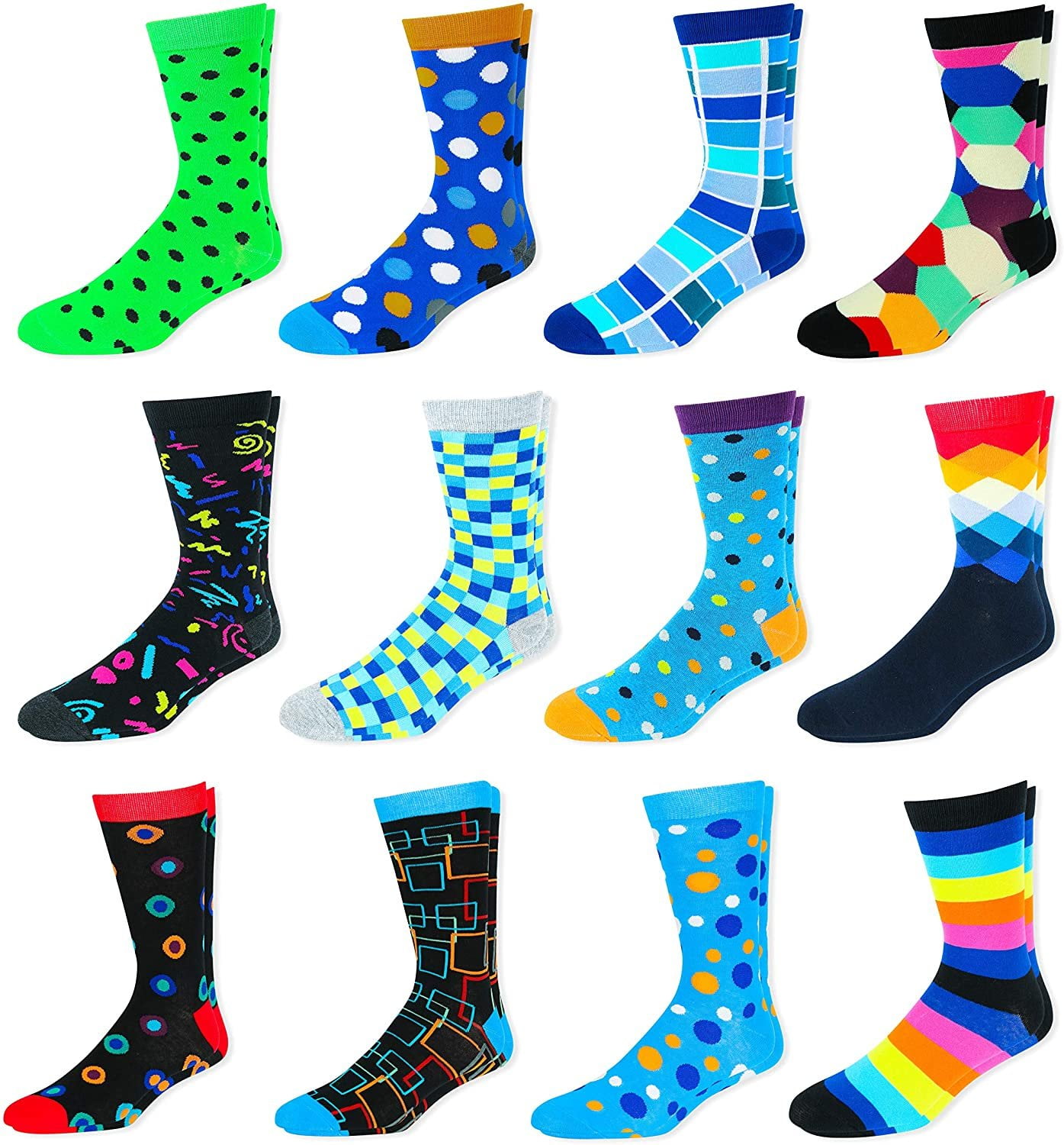Men's Colorful Dress Socks - Fun Patterned Funky Crew Socks For Men ...