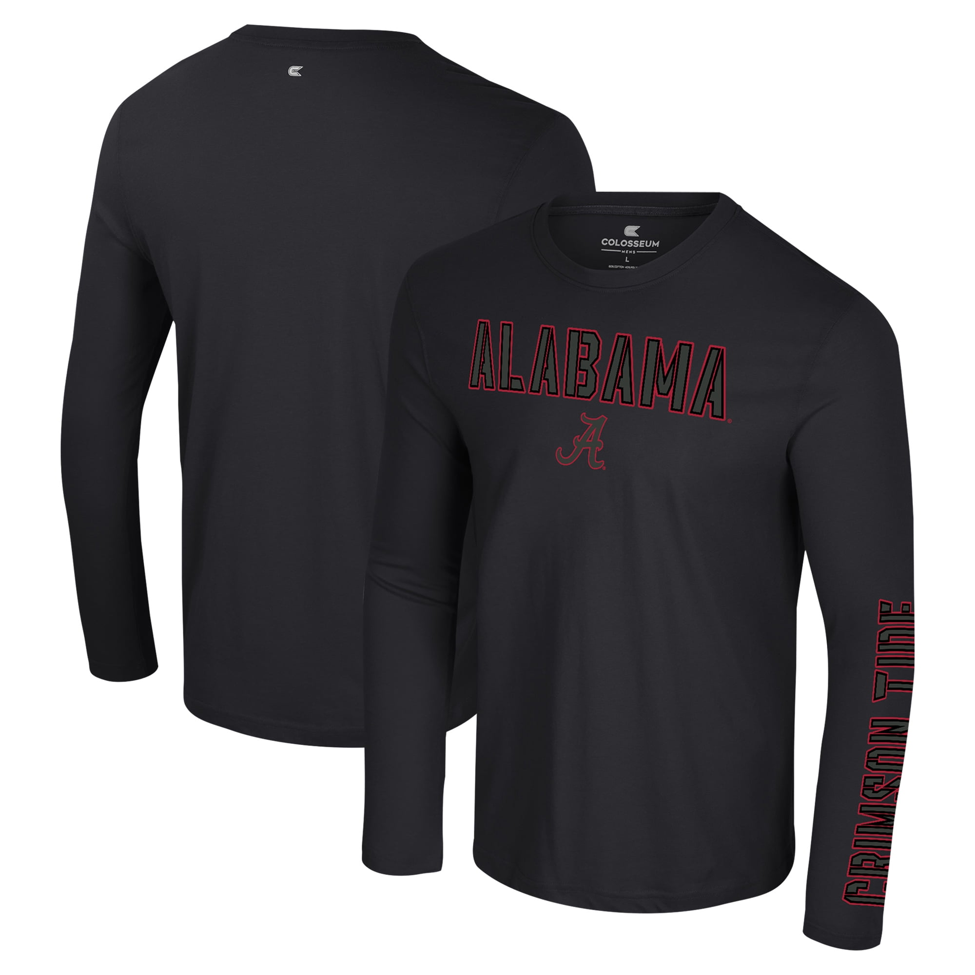 Men's Colosseum Black Alabama Crimson Tide Color Pop Active Blend 2-Hit Long Sleeve T-Shirt ...