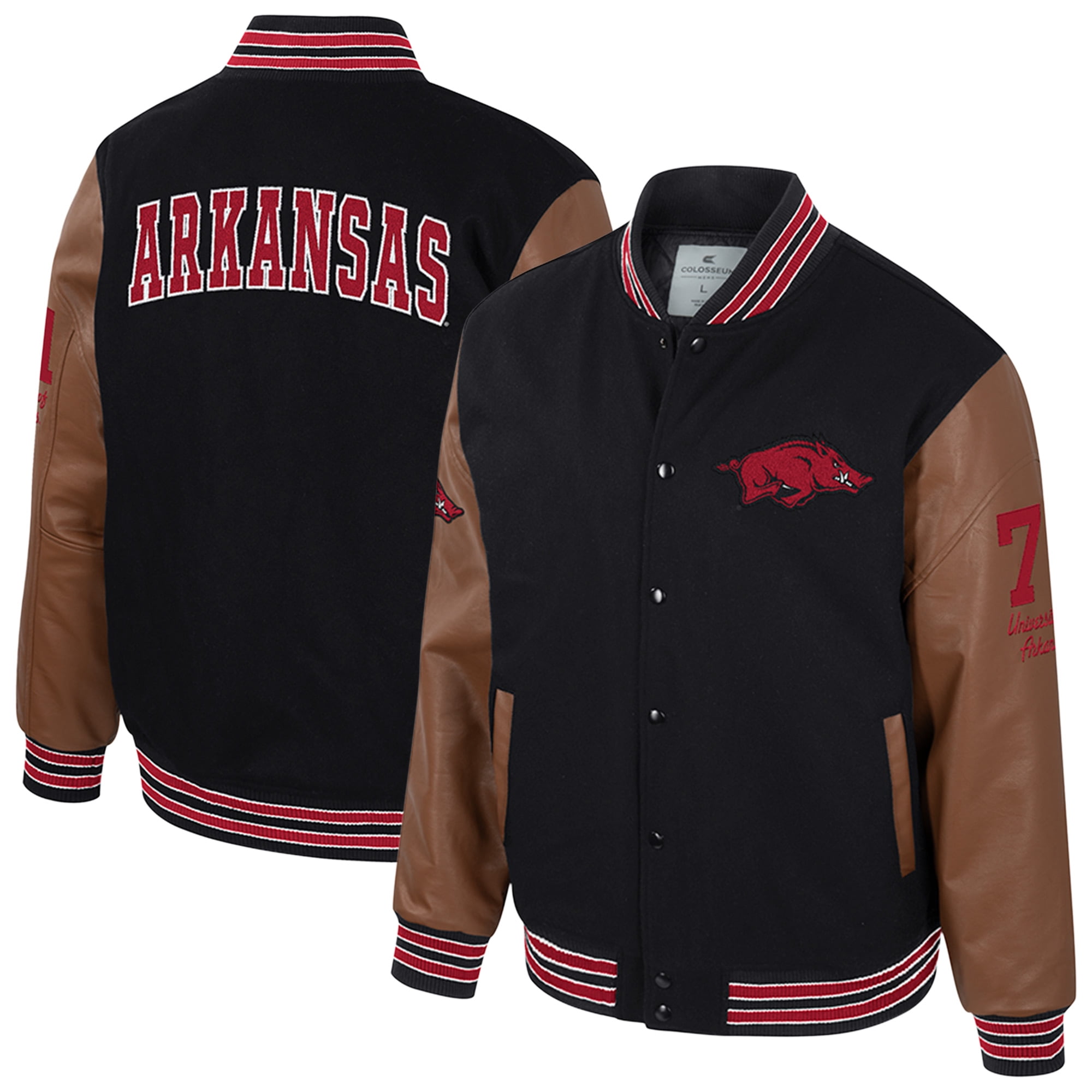Men's Colosseum Black Arkansas Razorbacks Letterman Full-Snap Varsity ...