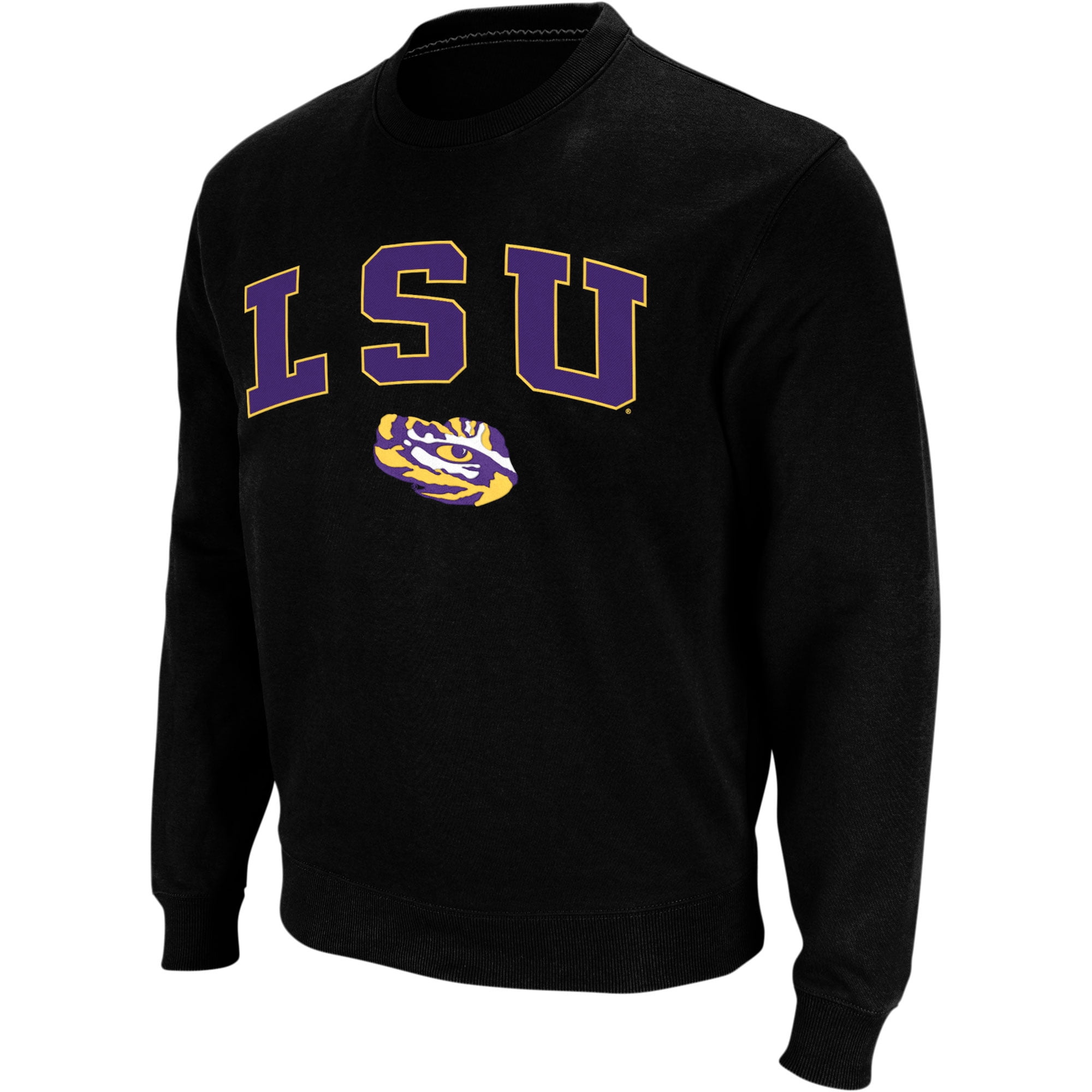 Men's Colosseum Black LSU Tigers Arch & Logo Crew Neck Sweatshirt ...