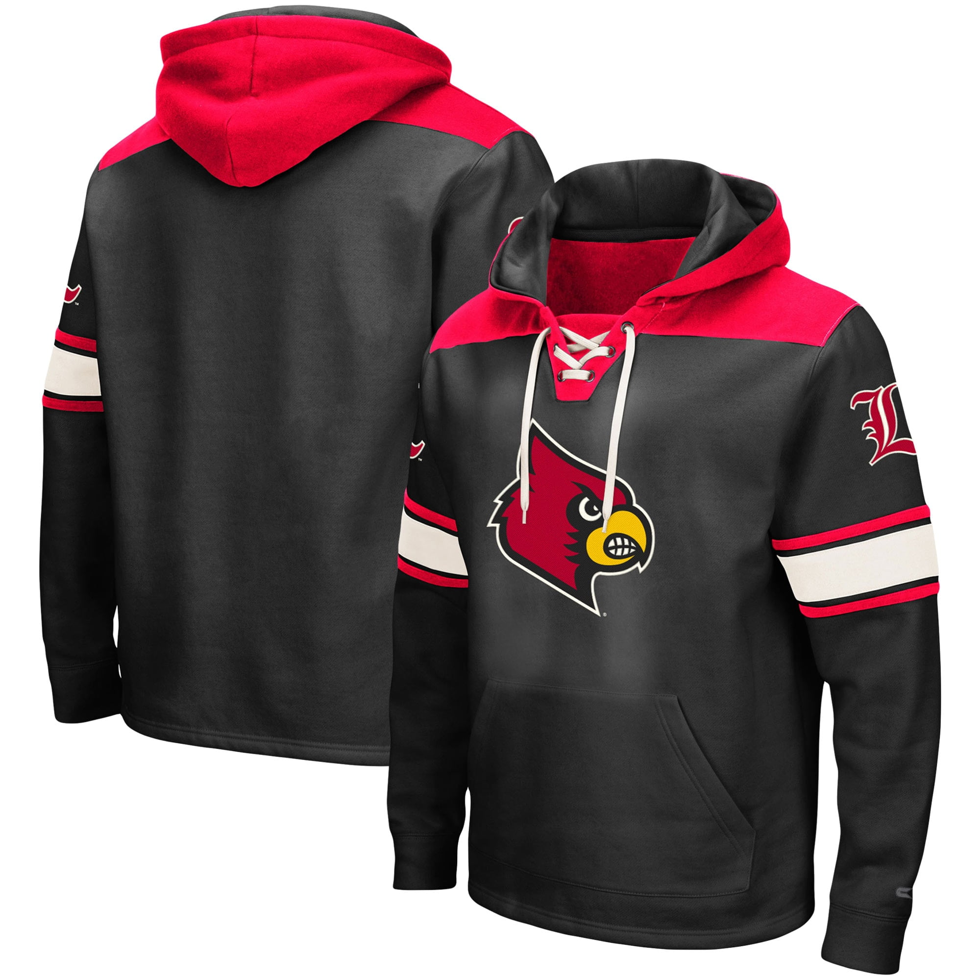 Men's Colosseum Black Louisville Cardinals 2.0 Lace-Up Pullover Hoodie ...